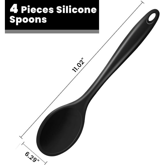 TYHREF-Silicone Cooking Spoons, 4 Pieces 11" Heat Resistant Silicone ...