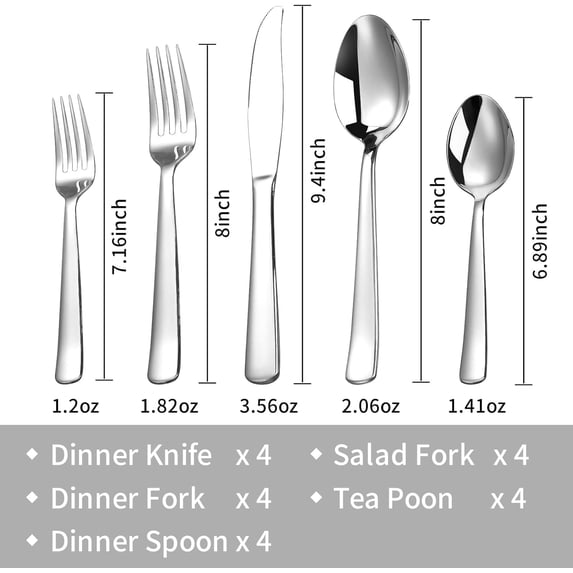 TYHREF-Silverware Set for 4, 20-Piece Heavy Duty Flatware Cutlery Set ...