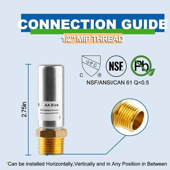 TYHREF-Stainless Steel Straight Water Hammer Arrestor, 1/2 Inch MIP ...