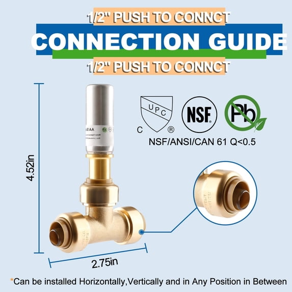 TYHREF-Stainless Steel Water Hammer Arrestor, 1/2 Inch Push-Fit Tee ...