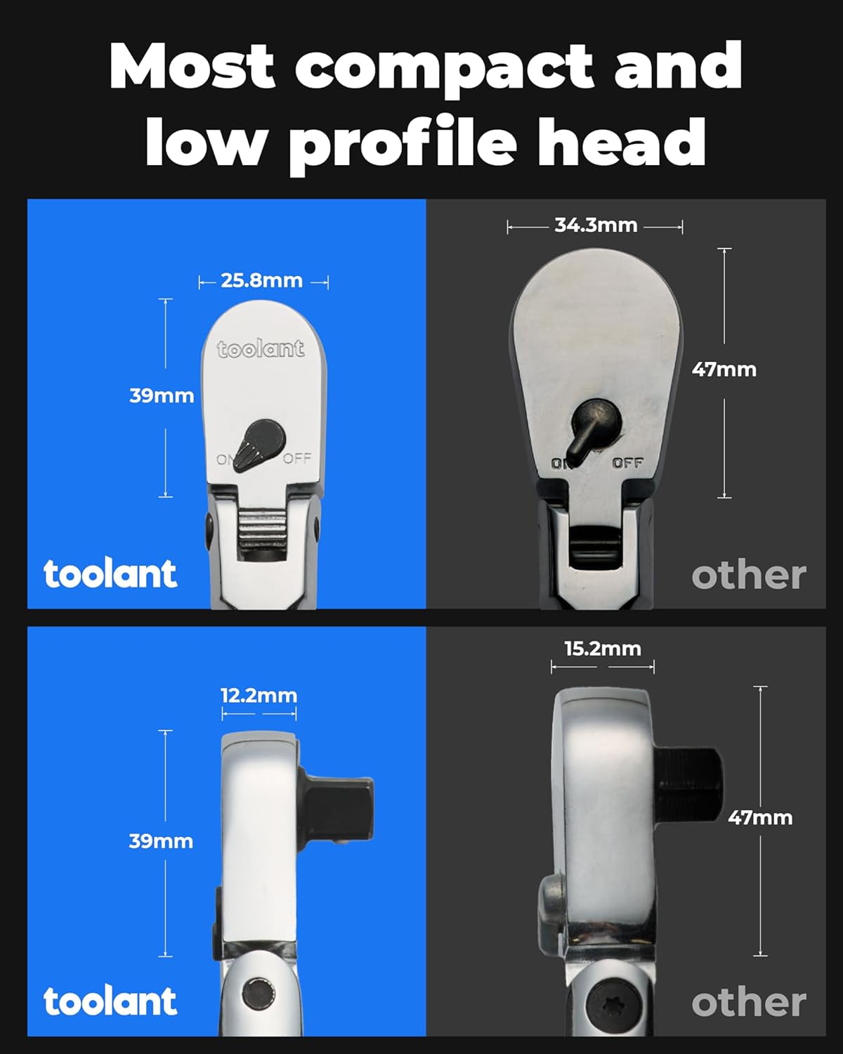 TYHREF-Stubby 3/8" Drive Flex Head Ratchet, 90 Tooth Compact Flex Head ...