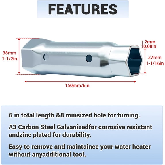 TYHREF-Water Heater Wrench - 1-1/2" & 1-1/16" Dual Hex Socket Tool ...