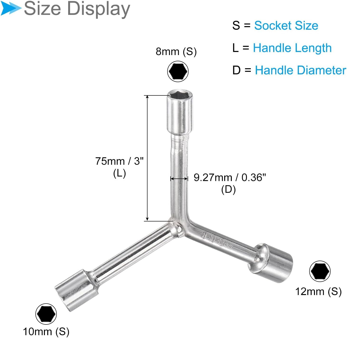 TYHREF-Y-Shaped 3 Way Socket Wrench, | 8mm 10mm 12mm 3-inch Length | CR ...