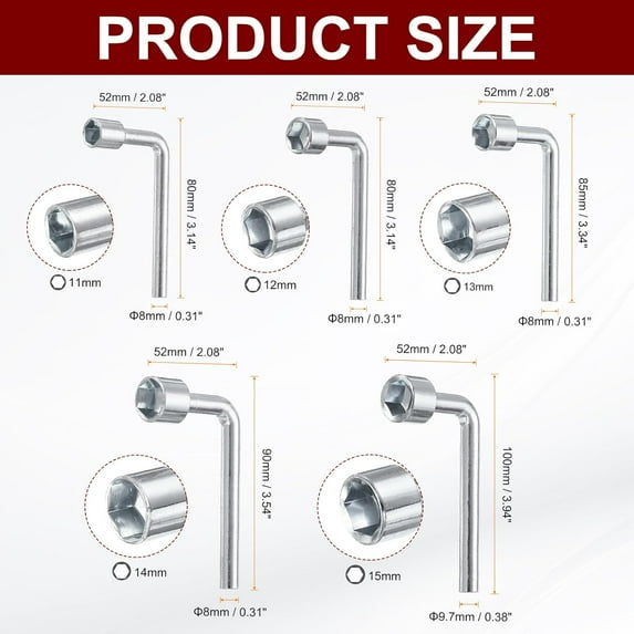 TYHREF-l Shaped Angled Open Hex Socket Wrench Set 11/12/13/14/15mm ...