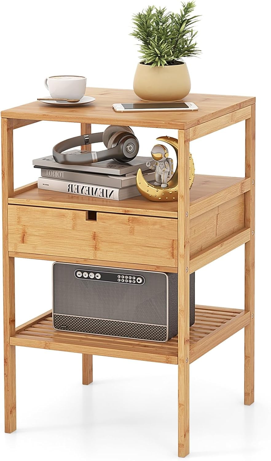 TYJDFN Bamboo Nightstand, Wood Bedside Tables with Pull-Out Drawer ...