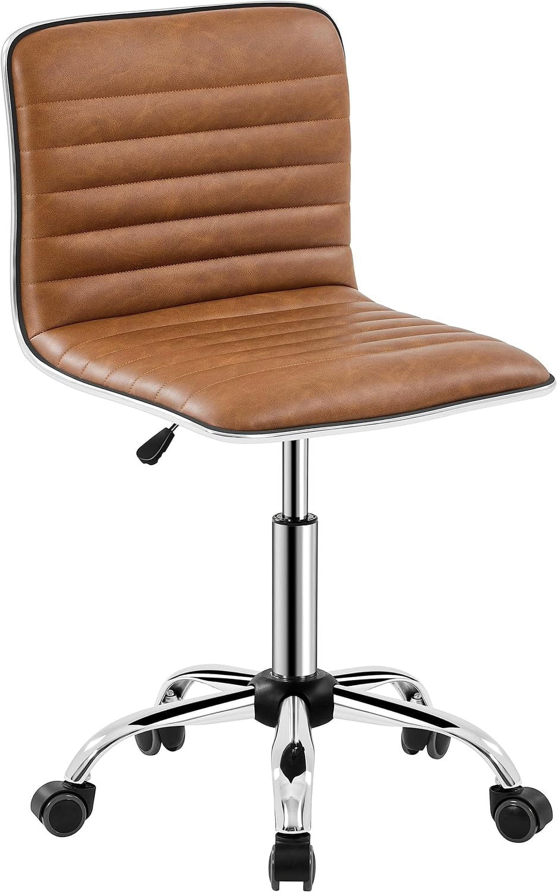 TYJDFN Low Back PU Leather Ribbed Armless Office Chair, Ergonomic ...