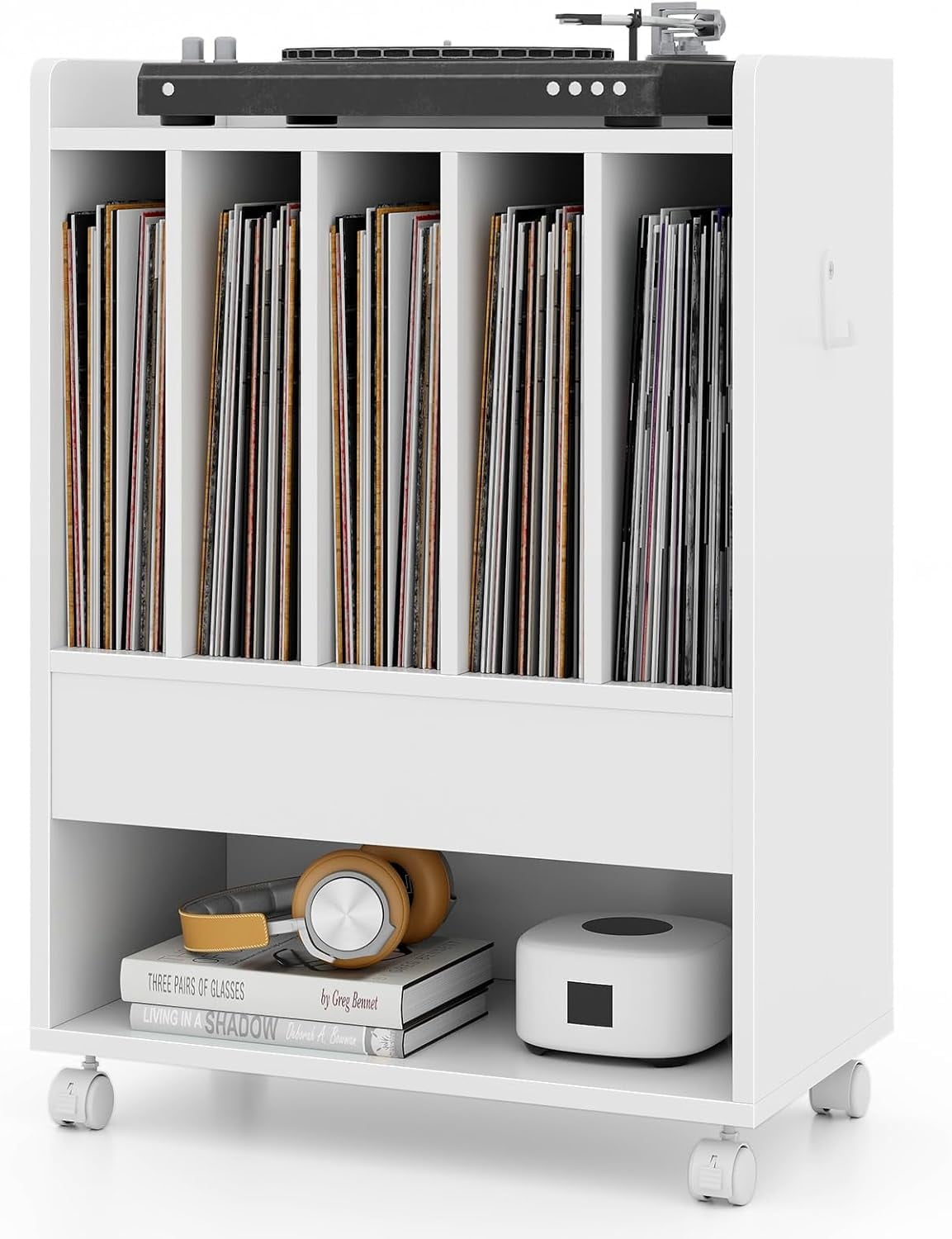 TYJDFN Table on Wheels, Turntable Stand with Pull-Out Drawer,Open Shelf ...