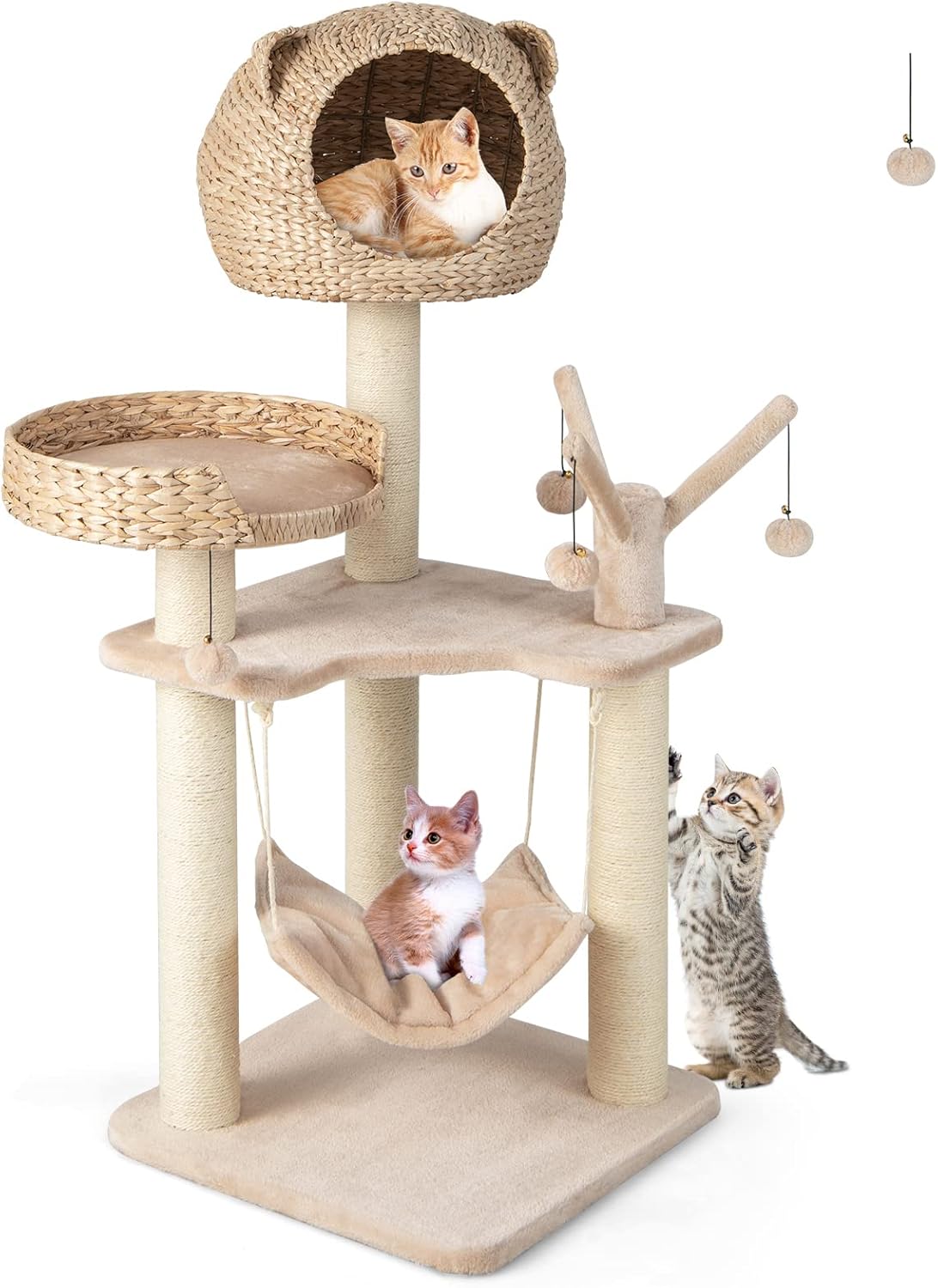 TYJDFN Wooden Cat Tree, 48 inches Cat Tower with Cattail Condo, Cat Bed ...