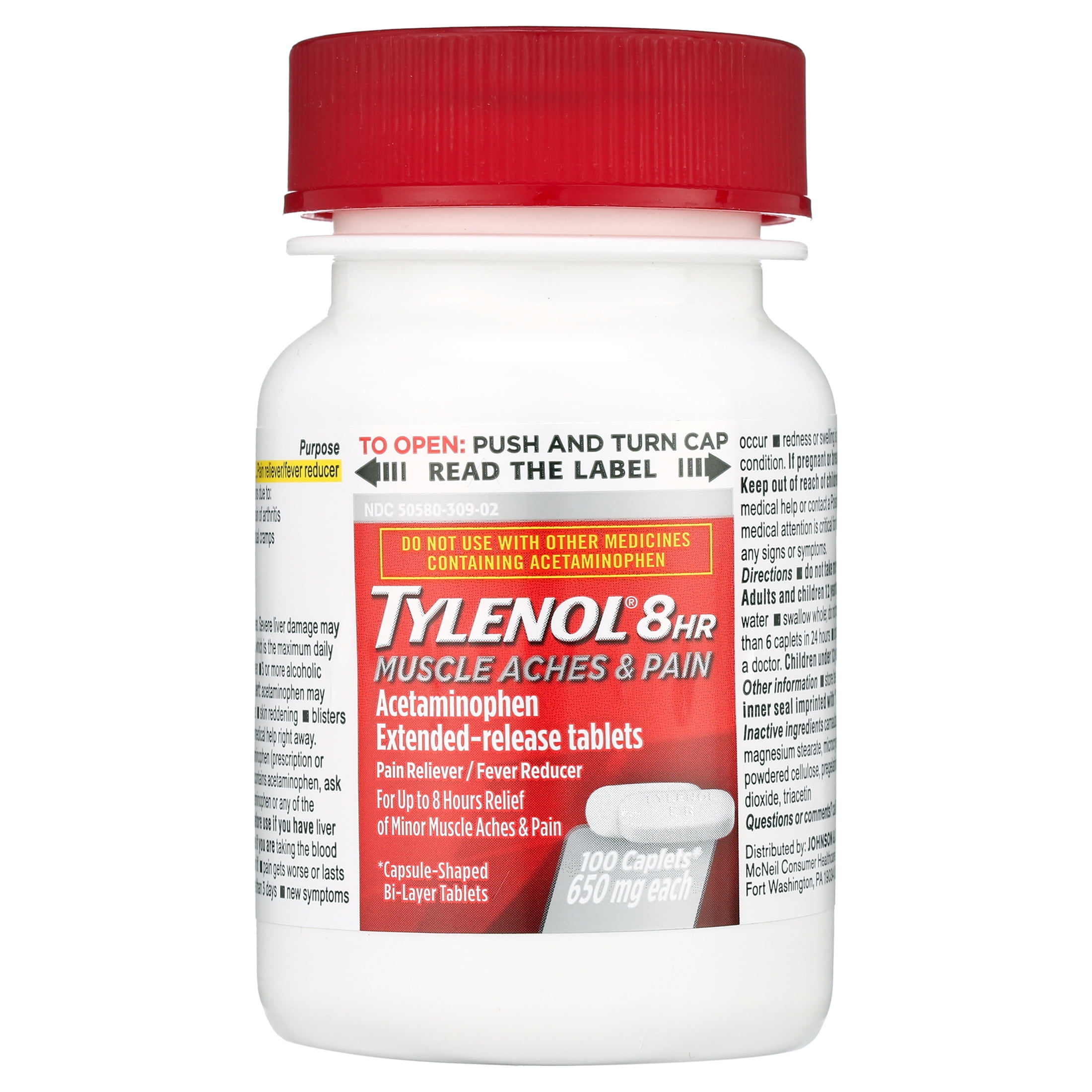 TYLENOL 8 Hour Body & Muscle Pain Relief Caplets, 650 mg, 100 Count ...