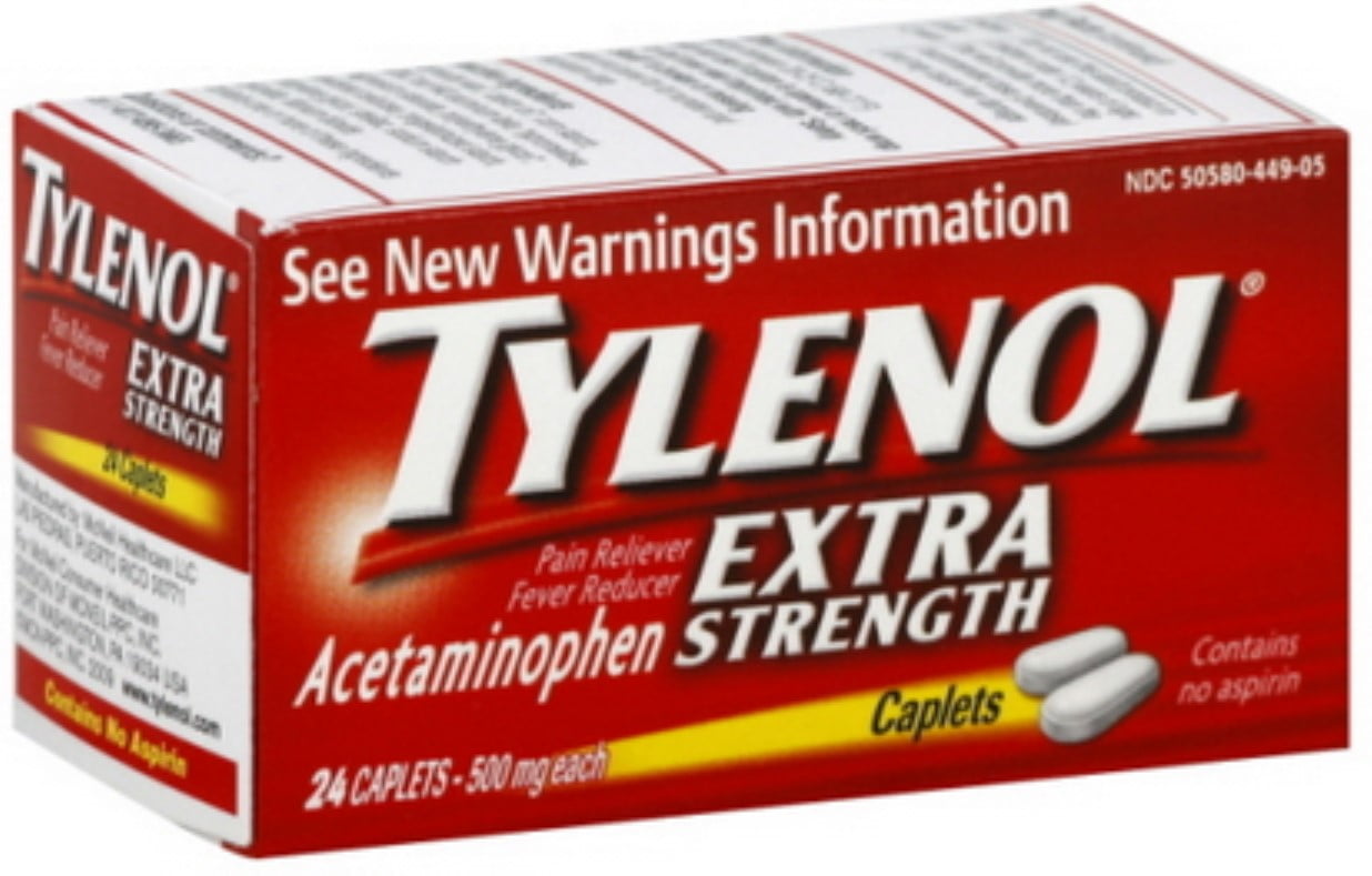 TYLENOL Extra Strength Acetaminophen 500 mg Caplets 24 ea (Pack of 3 ...
