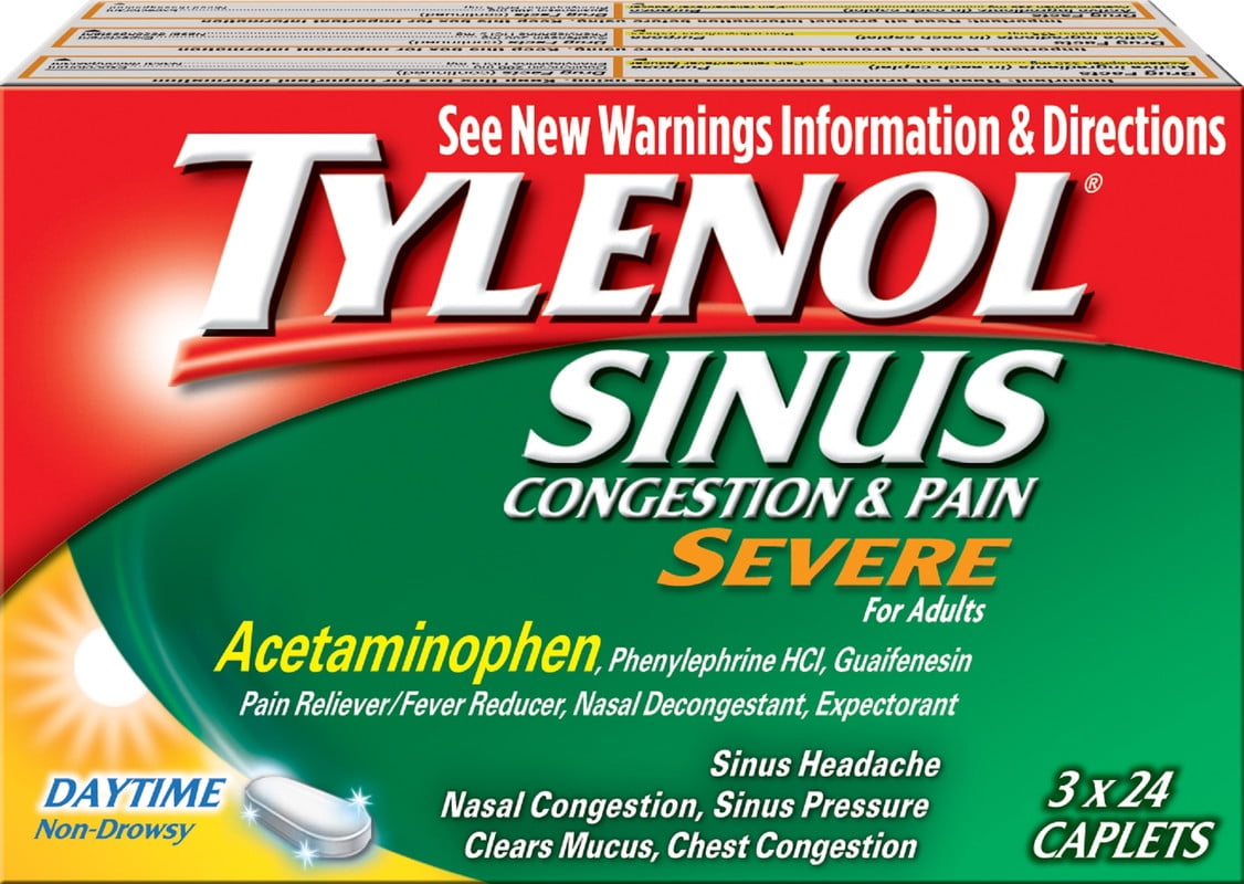 TYLENOL Sinus Congestion & Pain Relief, Severe Caplets, Non-Drowsy, 24 ...