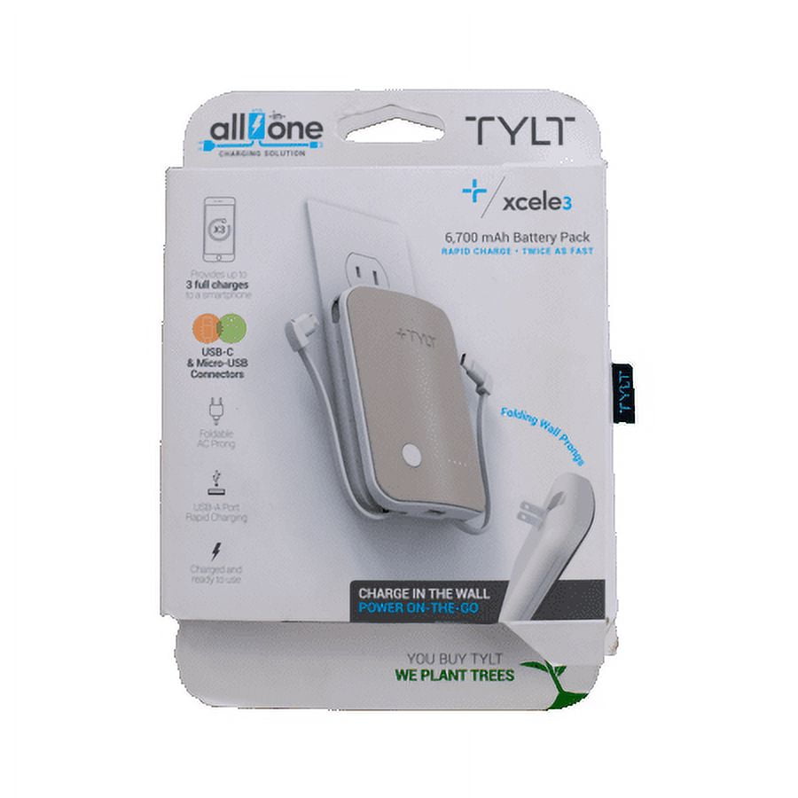 TYLT Xcele 3 Portable Charger for USB Micro and USB C Devices - Gold ...
