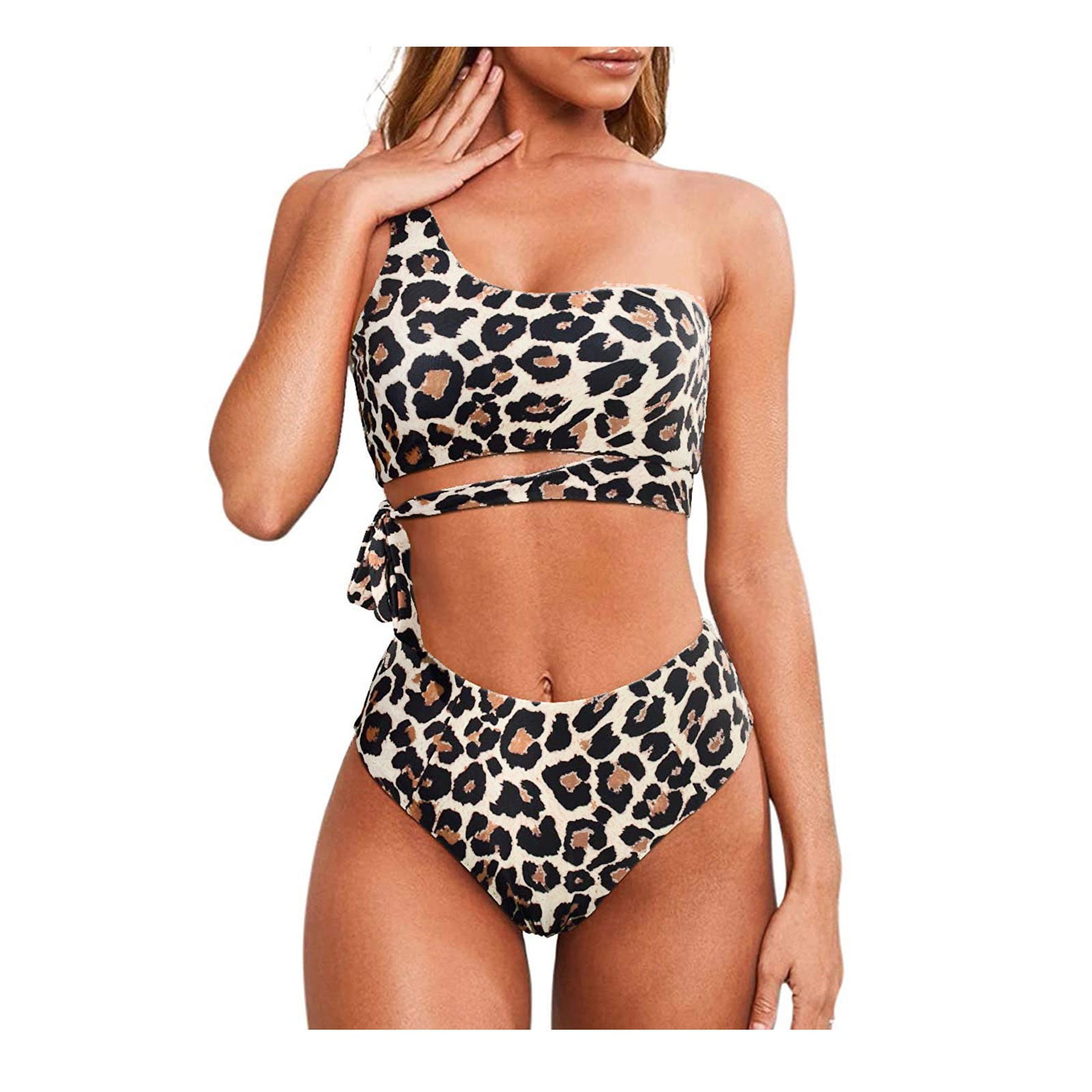 Tymeik Womens One Shoulder Sport Bikini Set High Waisted Cutout