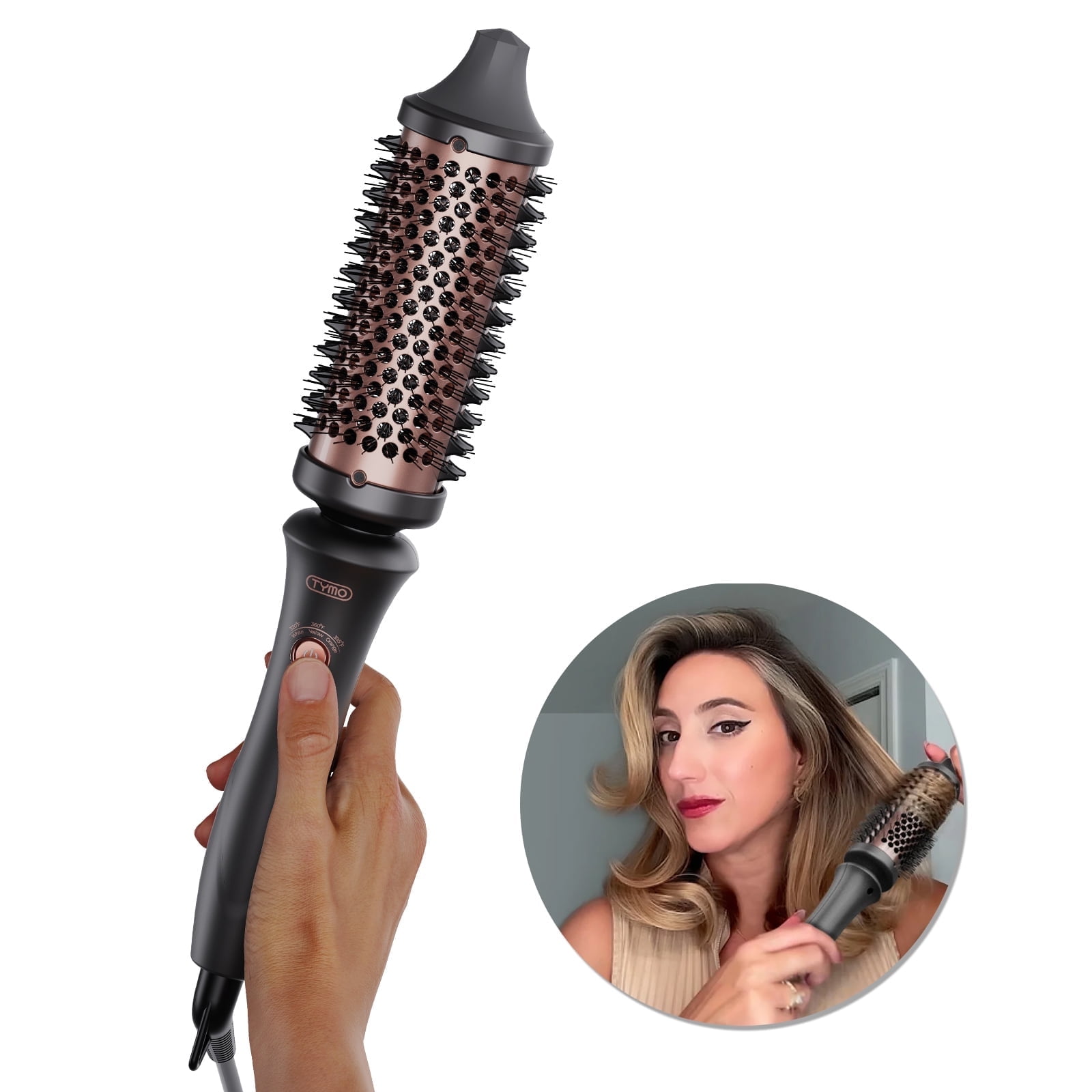 TYMO STYLUX Thermal Brush, 3-in-1 Heated Round Brush for Blowouts, Straightening & Curling, 1.7 ...
