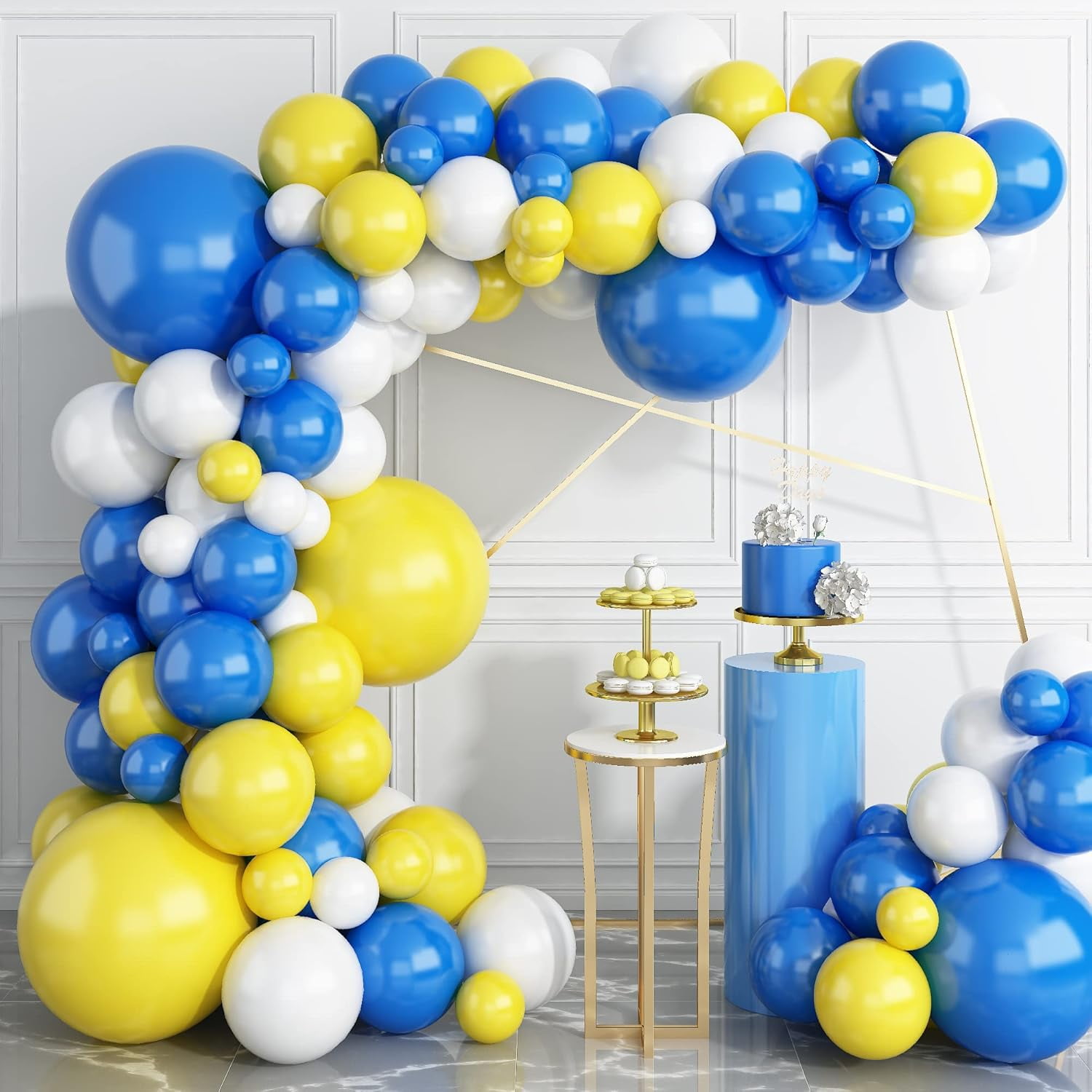 TYMZDYN 124PCS Blue Yellow White Balloon Garland Arch Kit, 18 12 5 inch Matte Blue White Yellow ...