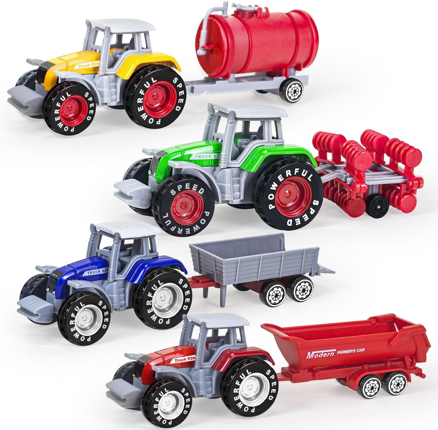 TYMZDYN 4 Pack Farm Tractor Toys with Trailers, Metal Alloy Tractor ...