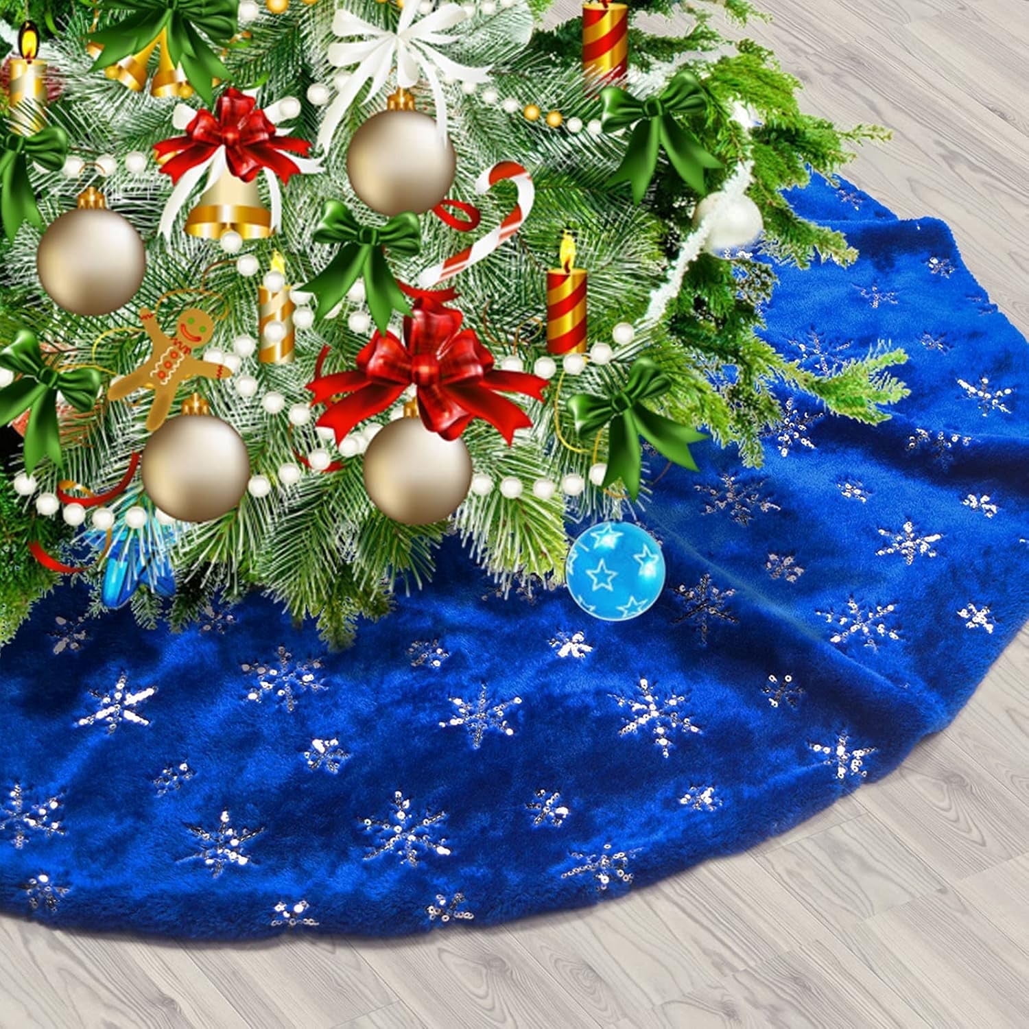 TYMZDYN Blue Christmas Tree Skirt Plush 24 inches Dark Blue Fur ...