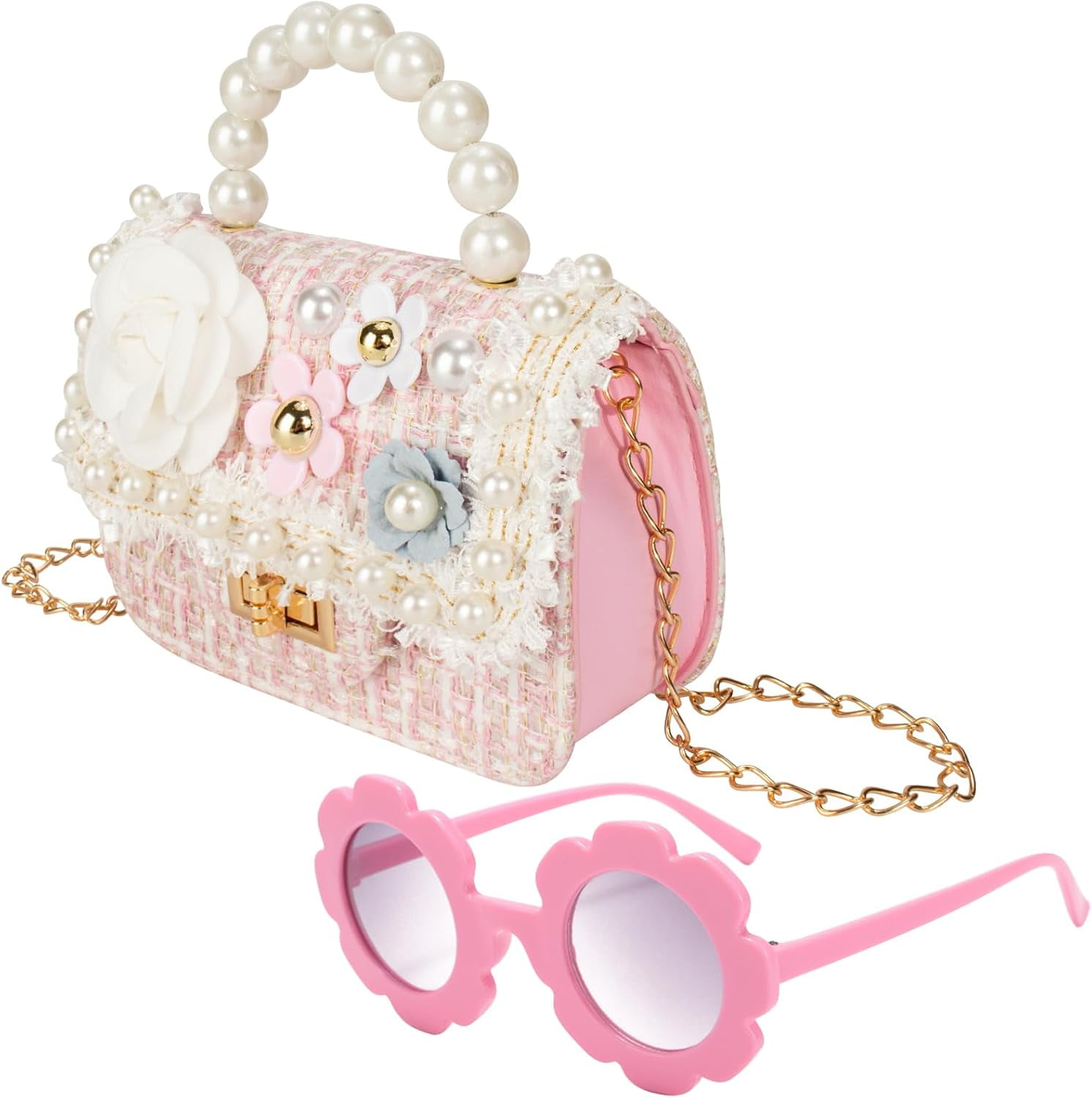 TYMZDYN Little Girls Toddler Crossbody Purse with Pearl Flowers Mini ...
