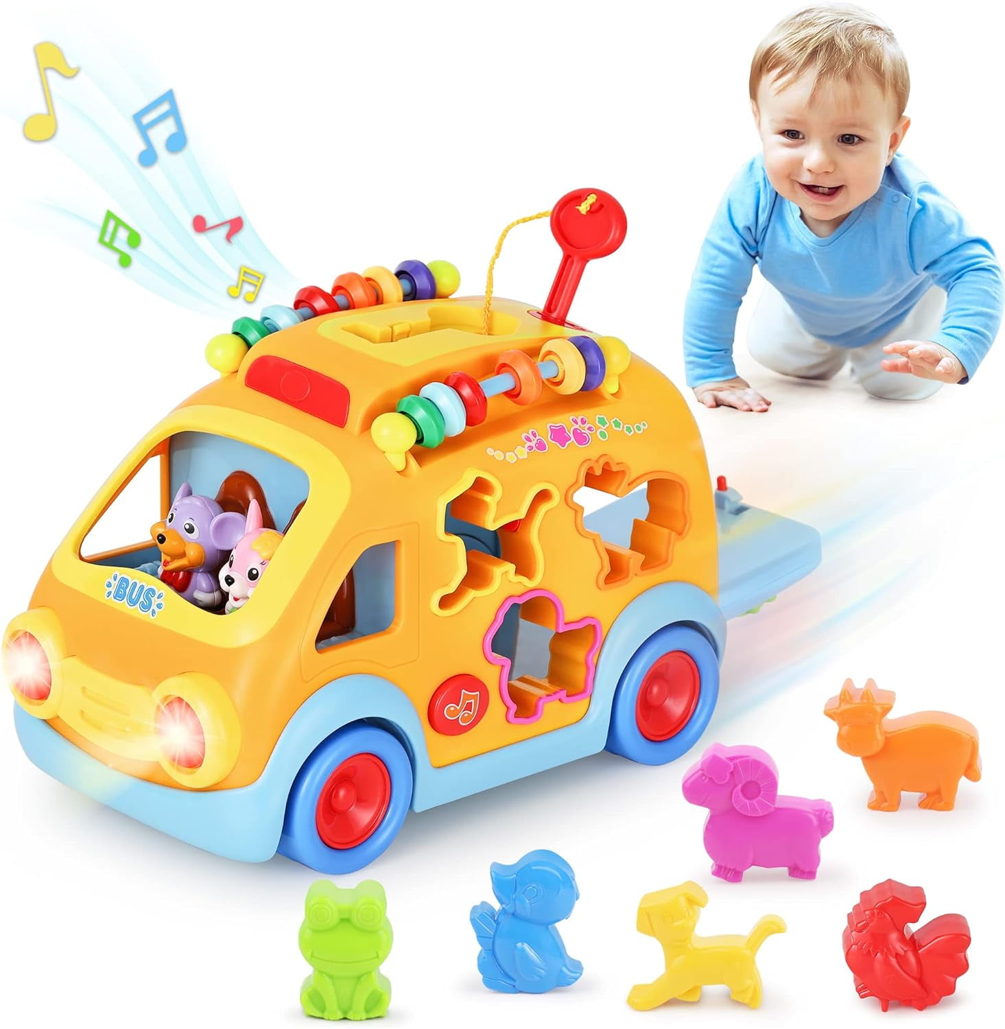 TYMZDYN Toddler Music Bus Toy, Baby Push Go Car for 18 Month, Musical ...
