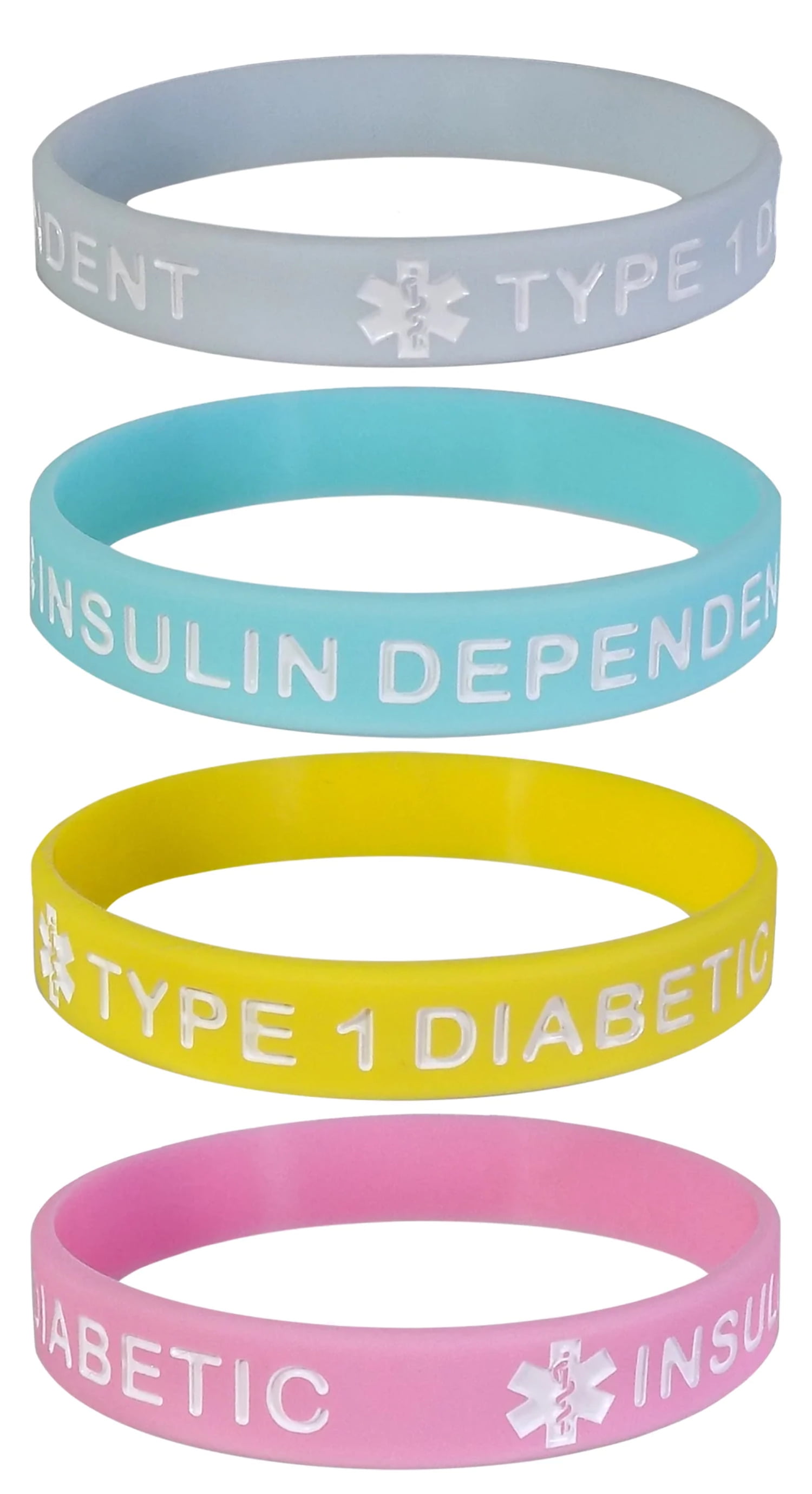 TYPE 1 DIABETIC INSULIN DEPENDENT Medical Alert ID Silicone Bracelet ...