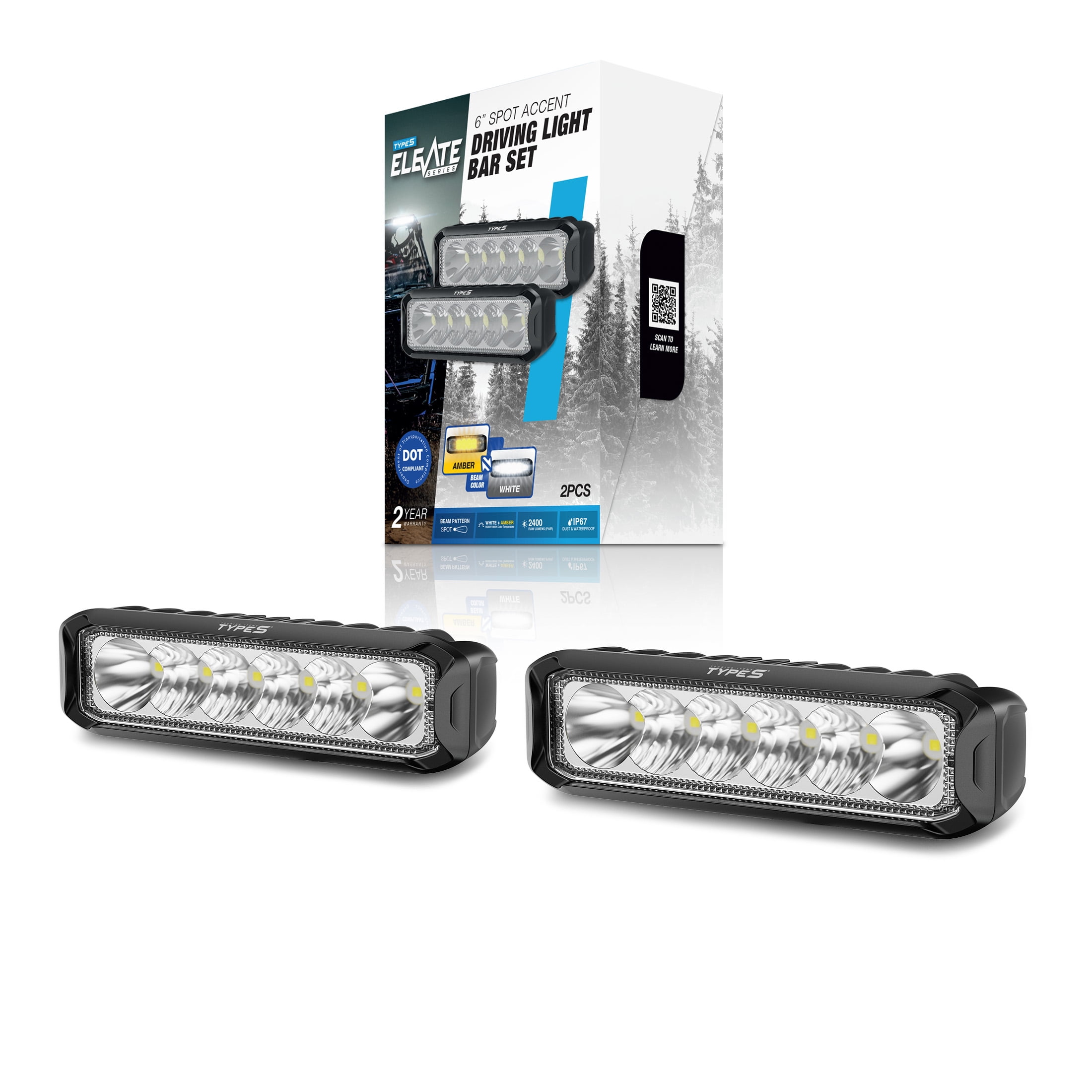 TYPE S - Elevate 6 Inch Spot Beam Accent Light Bar Set - DOT Compliant ...