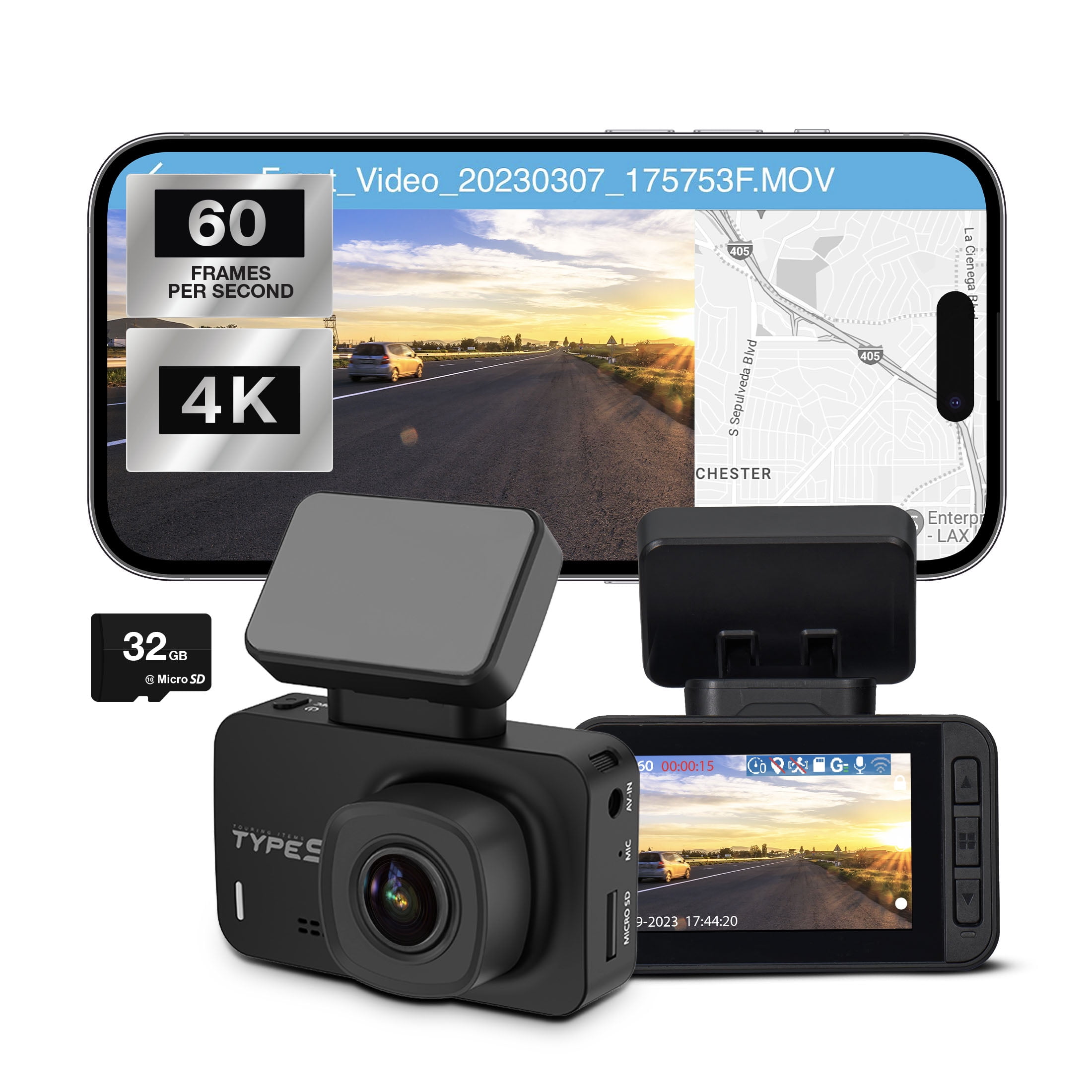TYPE S S403 Dash Cam | 4K UHD at 60FPS | Wide-Angle Lens with WDR | 24 ...