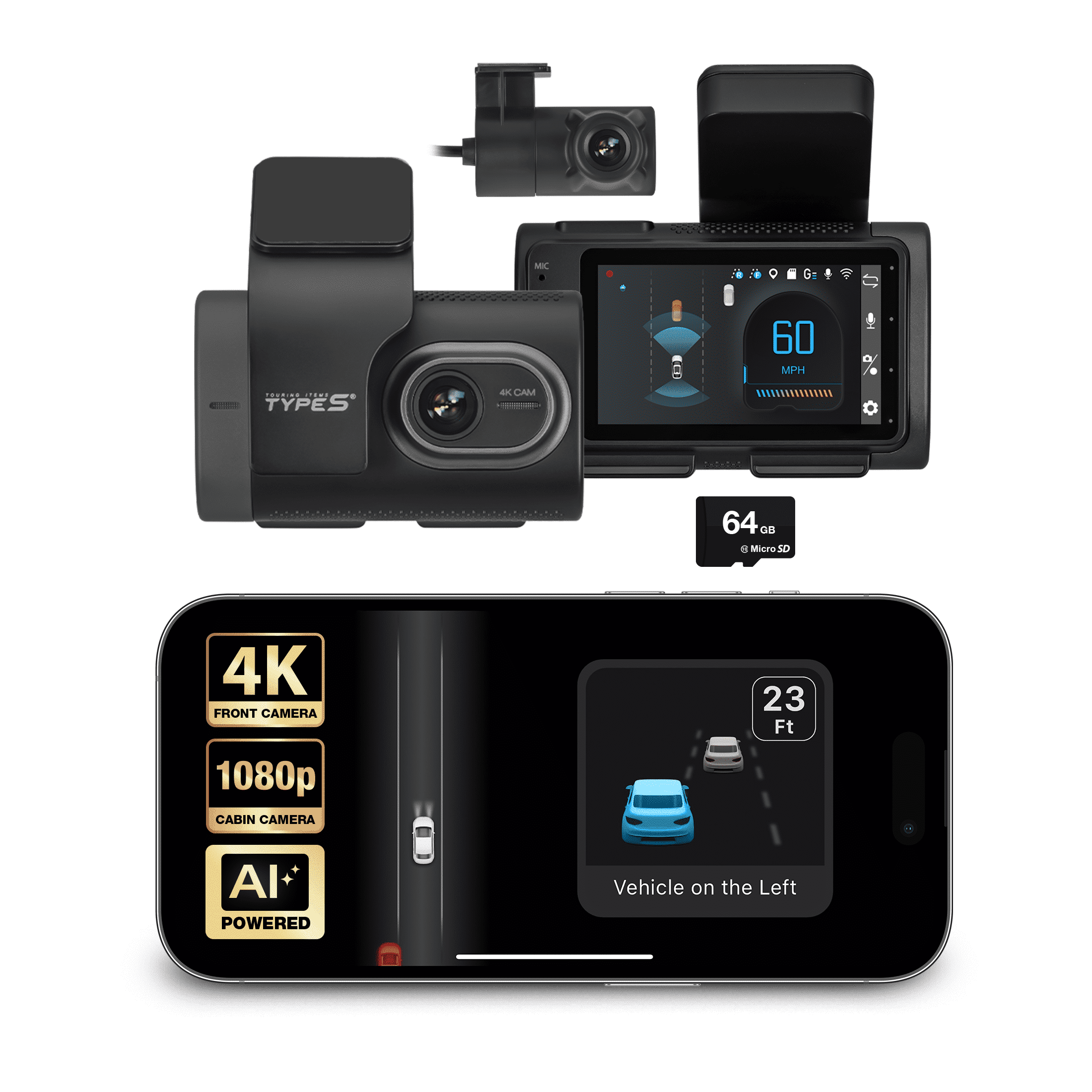 TYPE S T400 PLUS AI Driver Assistance Dash Cam Powered by ADAS, 1440p ...