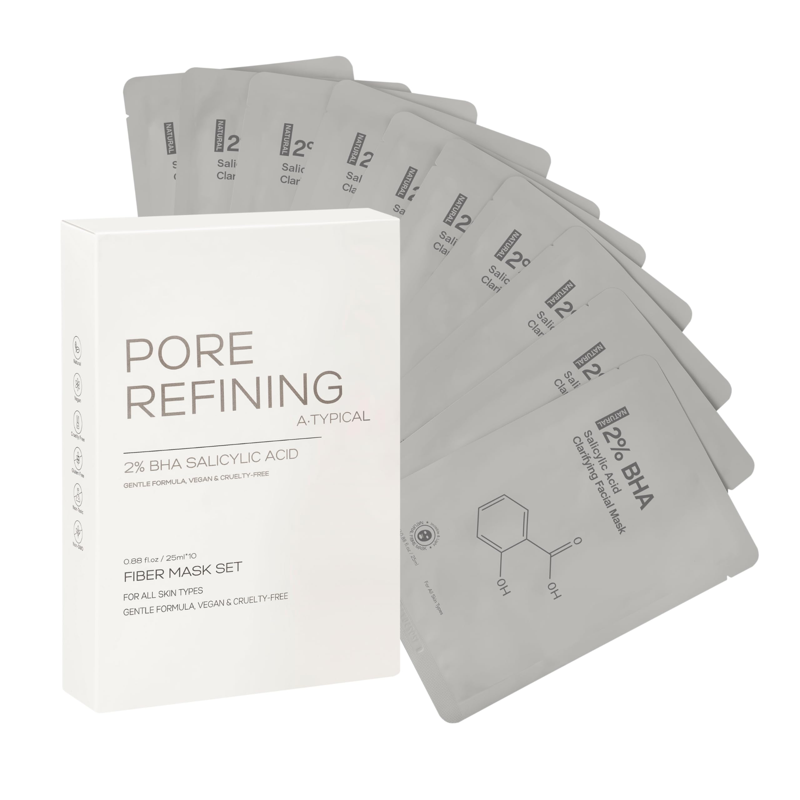 A TYPICAL Pore Refining Skin Care Fiber Face Mask Set Infused with 2% ...