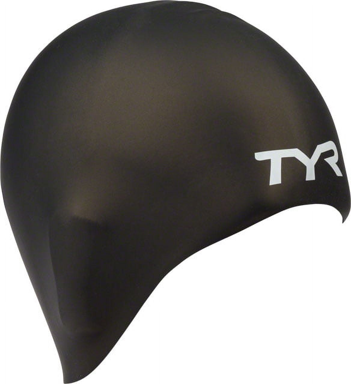 TYR Adult Fit Wrinkle Free Silicone Long Hair Swim Cap - Black ...