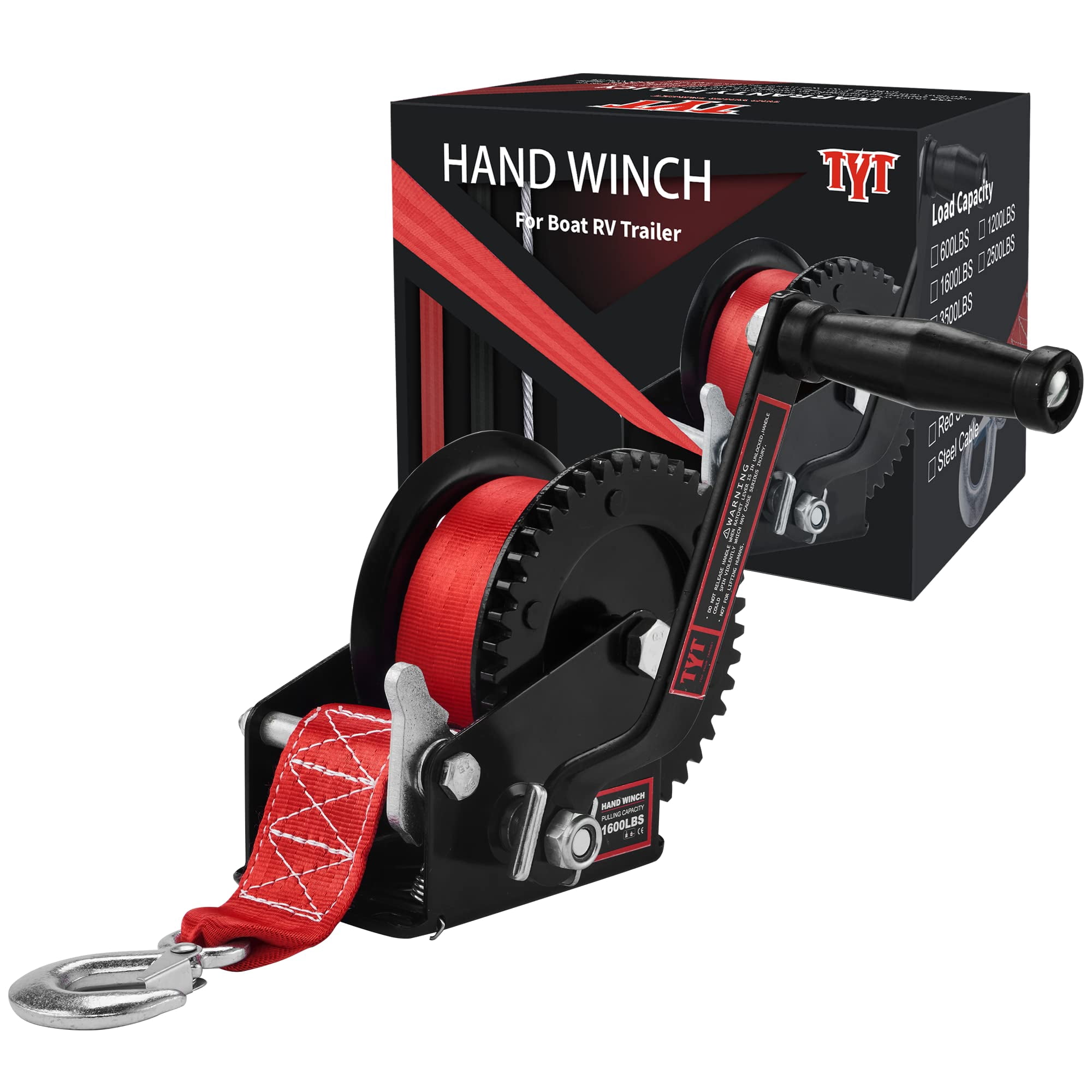 TYT 1600lb Boat Trailer IFF17 Winch with 8M 2 Way Ratchet Hand Crank ...