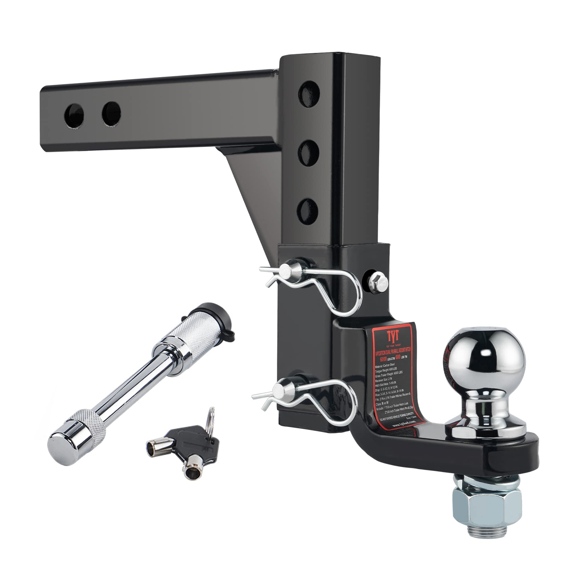 TYT Adjustable Trailer Hitch Ball Mount 9.5 in Heavy Duty Hitch Ball ...