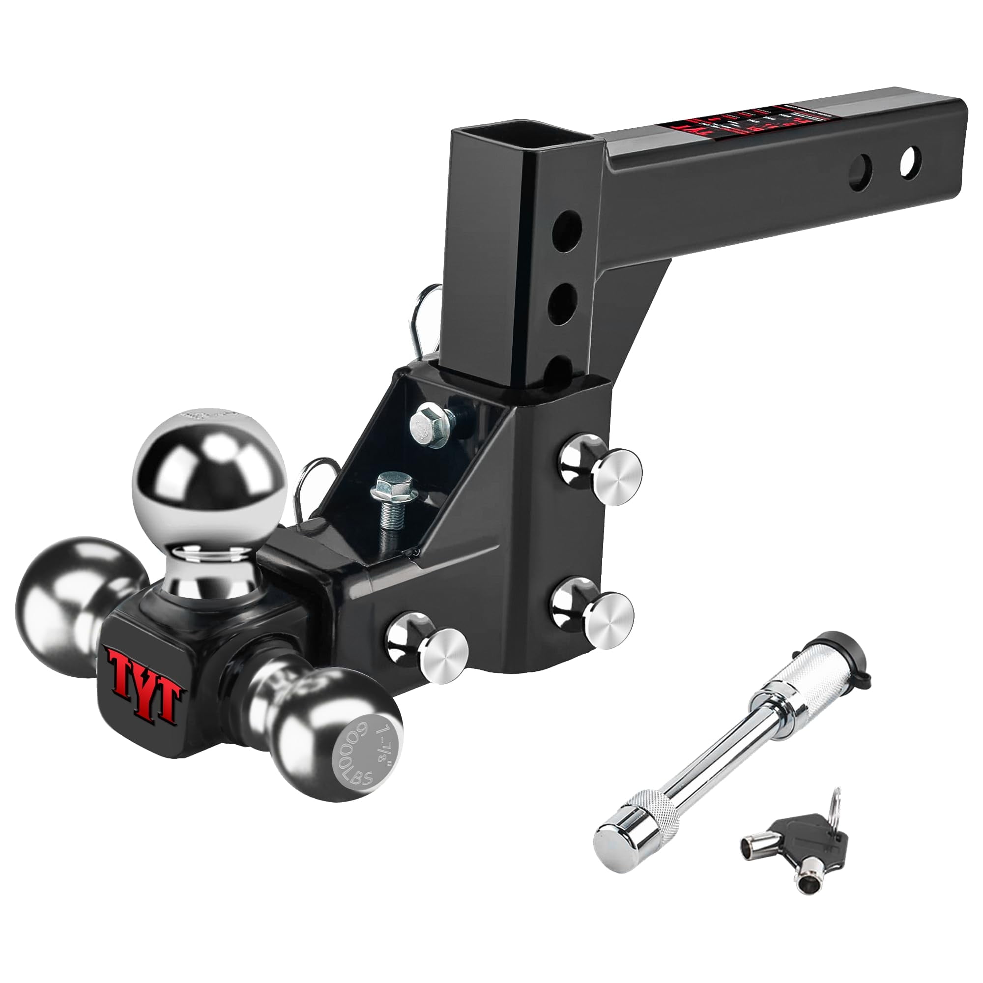 TYT Adjustable Trailer Hitch Ball Mount, Tri-Ball , Fits 2-Inch ...
