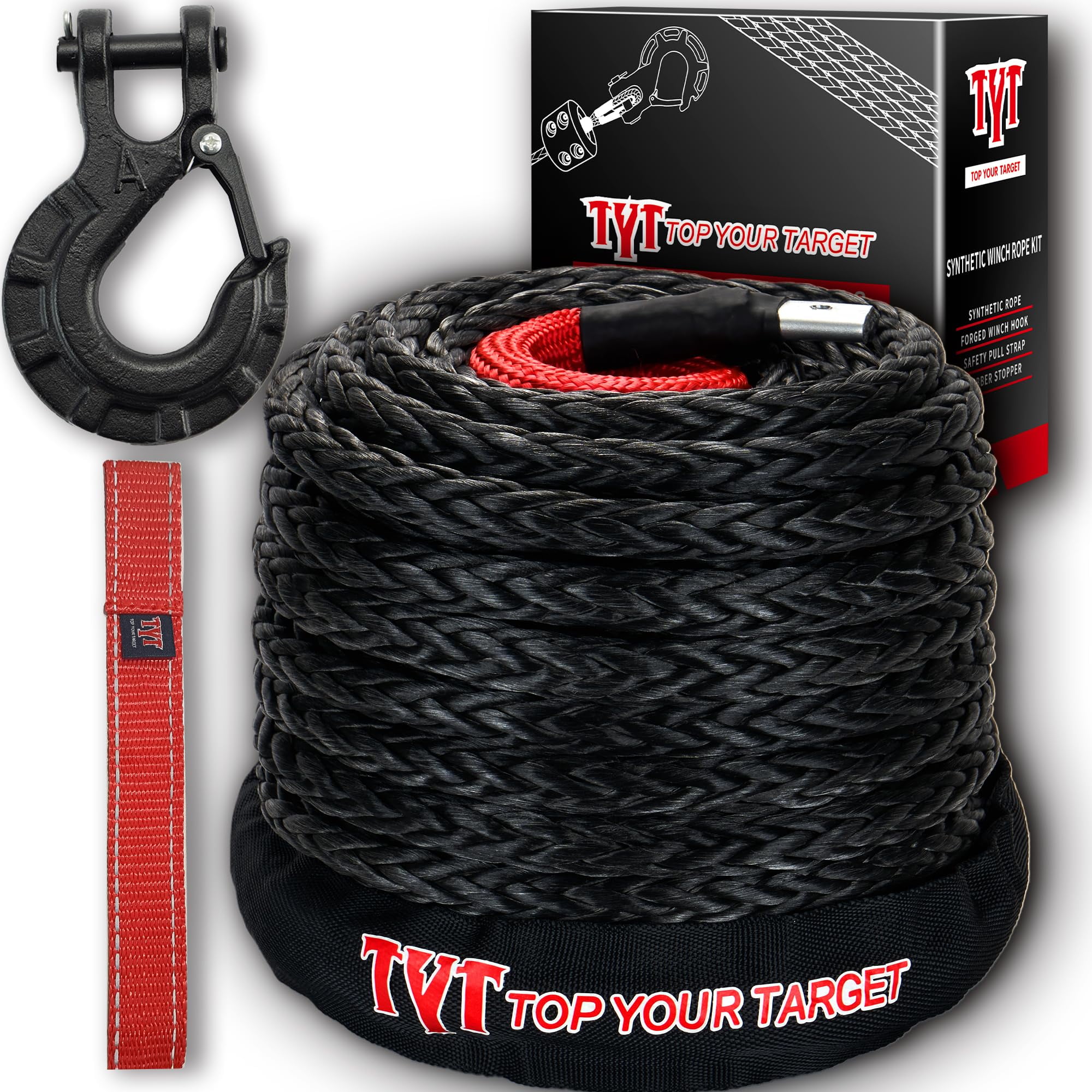 TYT Synthetic Winch Rope Kit - 1/2" x 92' with 32000 lbs Strength ...