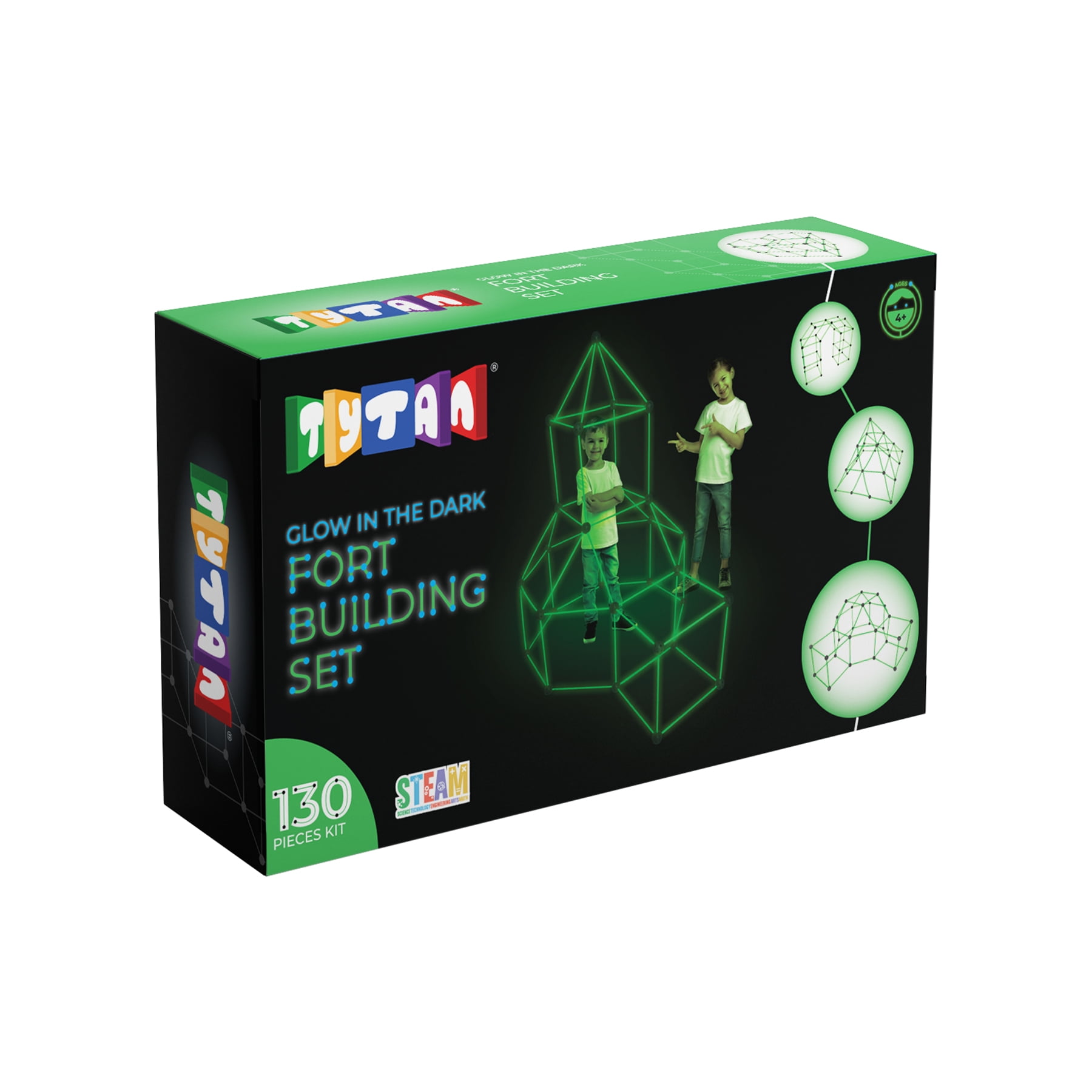 TYTAN 130-Piece Glow-in-the-Dark Fort Building Set, 86 Fort Sticks, 44 ...
