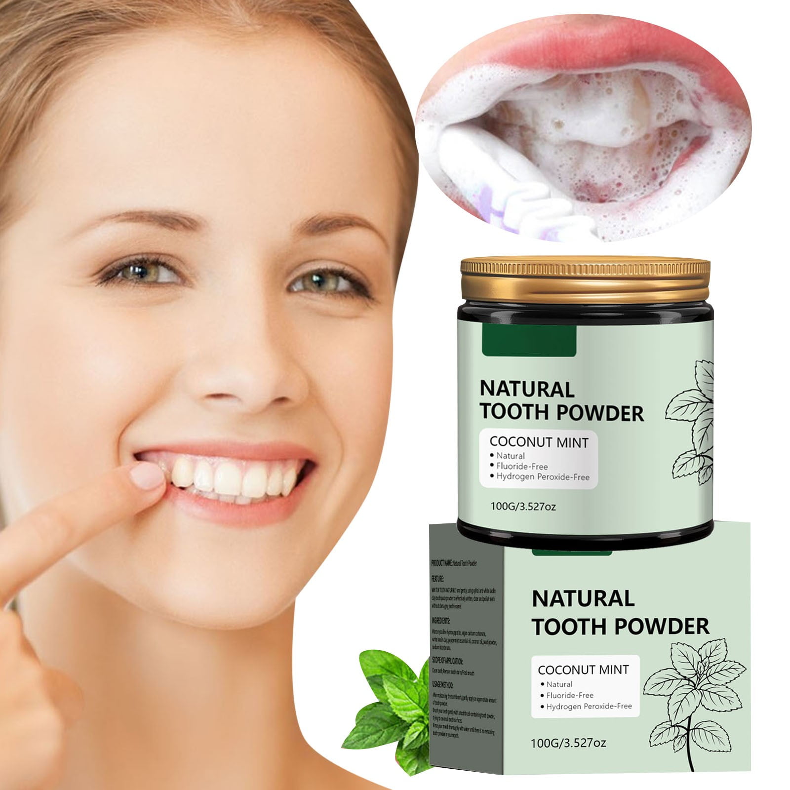 TYTSPEASY Coconut Peppermint Natural Tooth Powder 100g Stain Removing ...