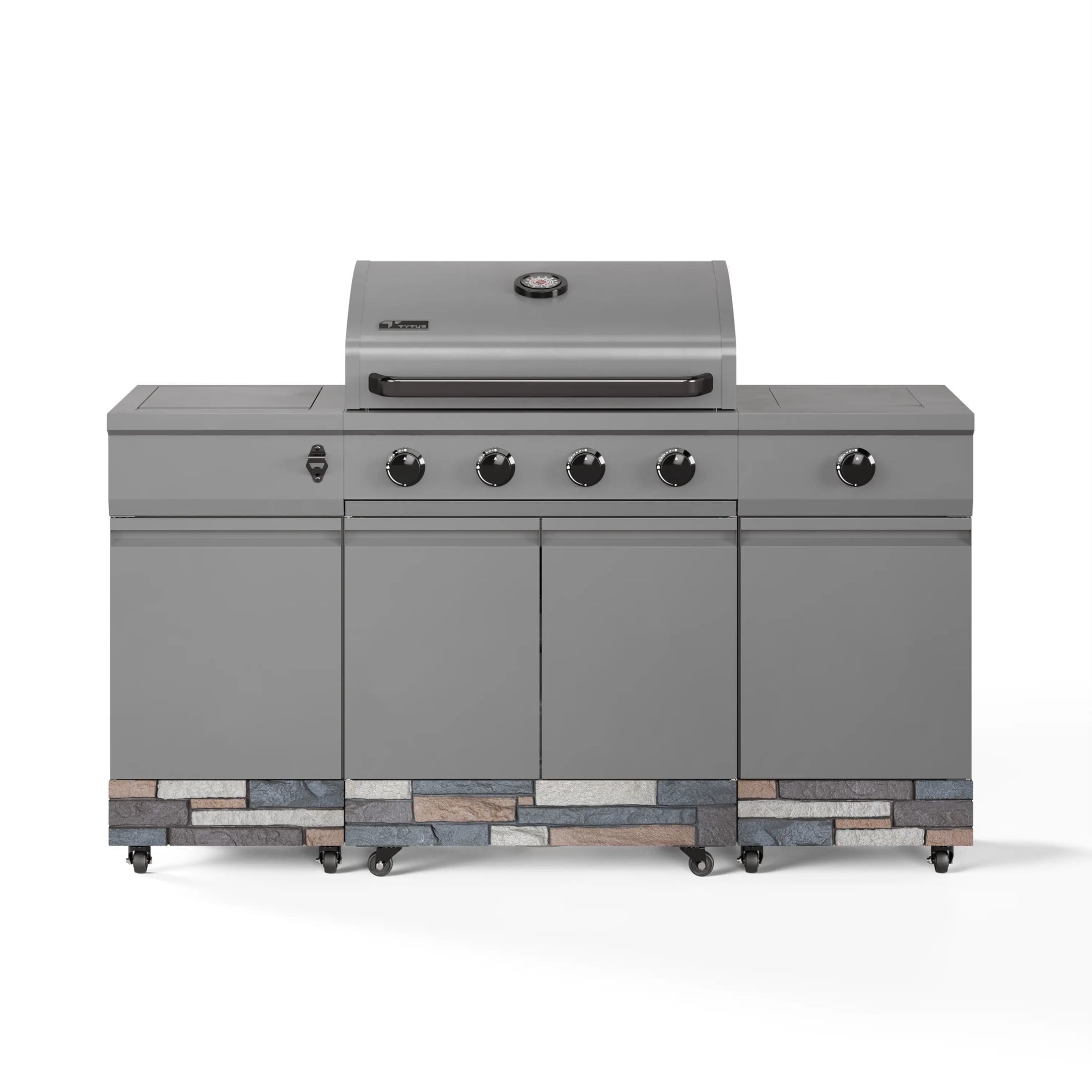 TYTUS Propane BBQ Outdoor 4-Burner Fresno Island Grill, Gunmetal Gray ...