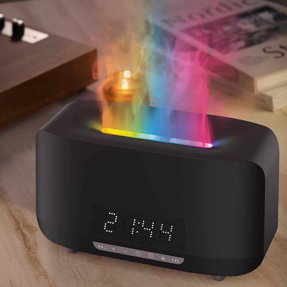 TYUAN 5 in 1 Colorful Flame Diffuser Humidifier Bluetooth Speaker Alarm ...