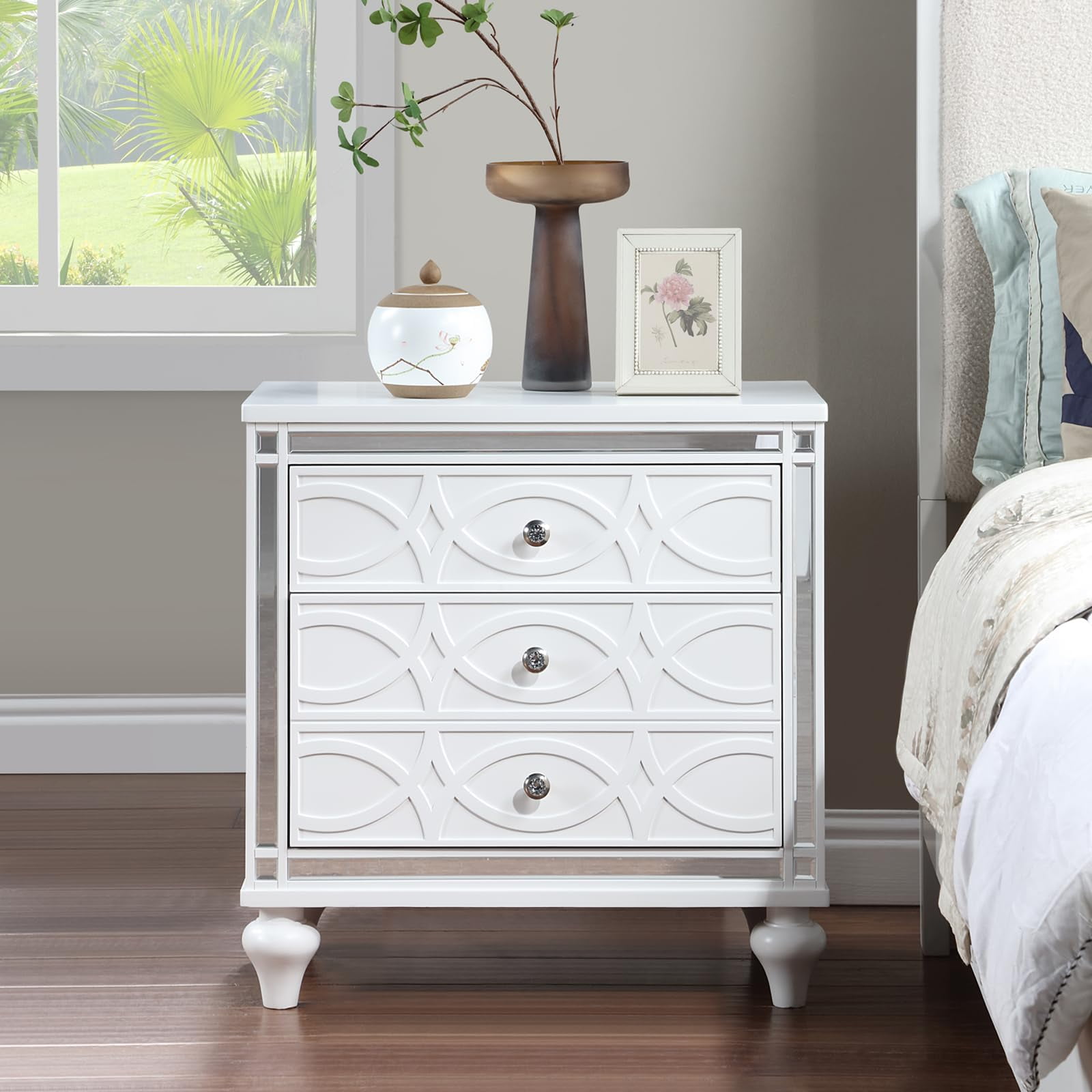 TYUAN Nightstands with 3 Drawers and Mirror Frame Accents, Bedside ...