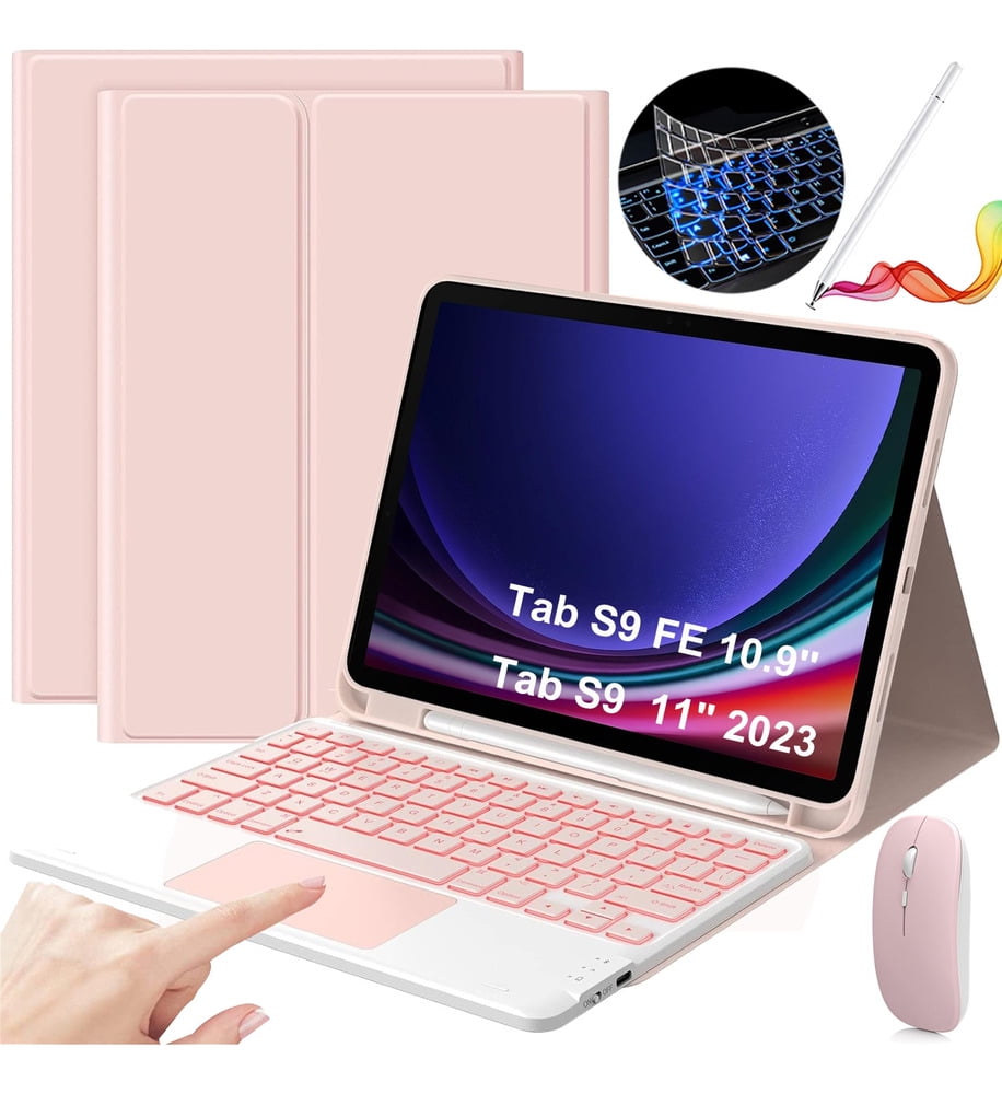 TYUAN Stylish Pink Keyboard Mouse Pencil Case for Galaxy Tab S9/S9 FE ...