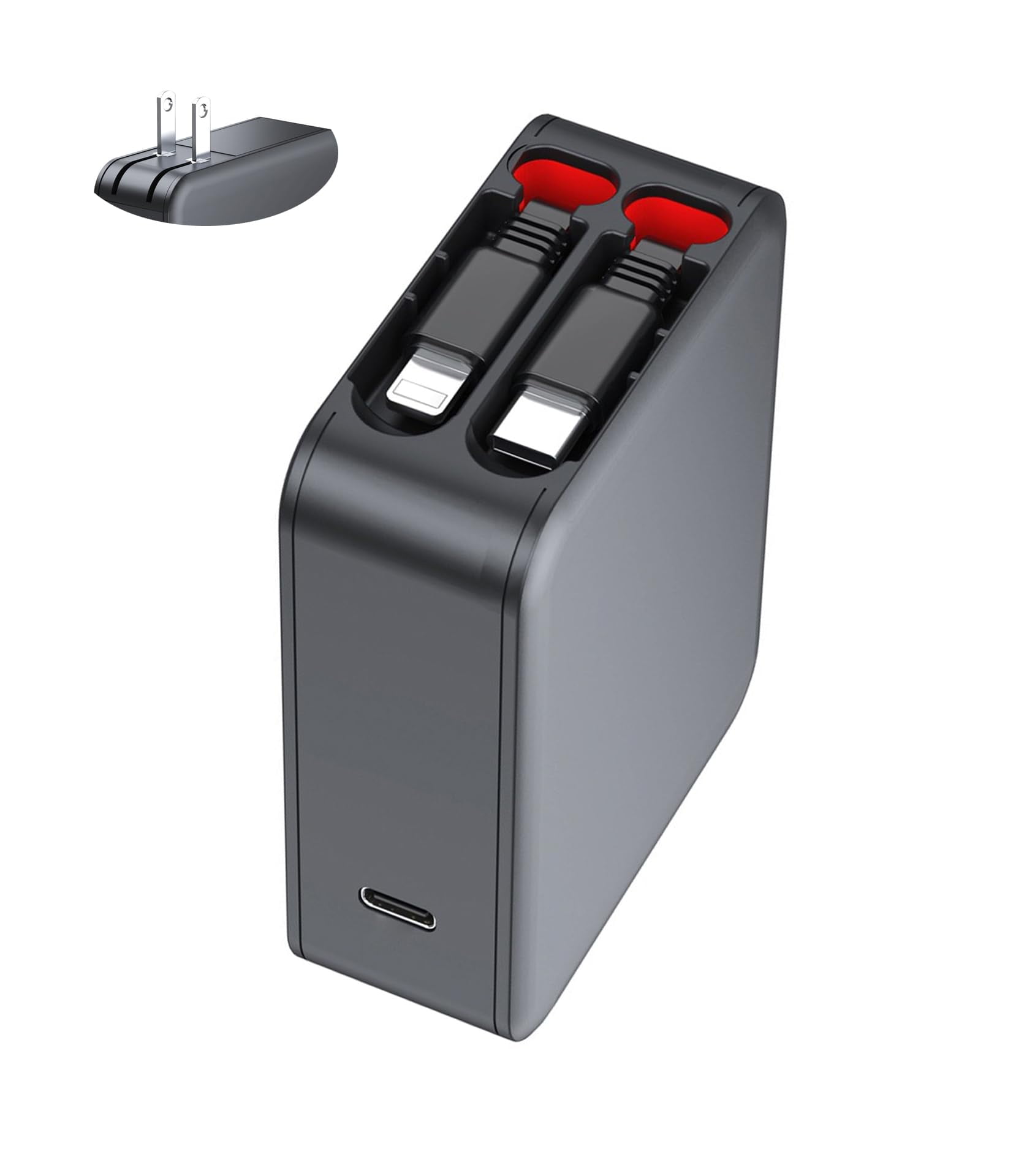 TYUAN Wall Charger, GaN Fast Charging, Retractable Dual Cables, USBC Port, Folding Plug, Compact ...