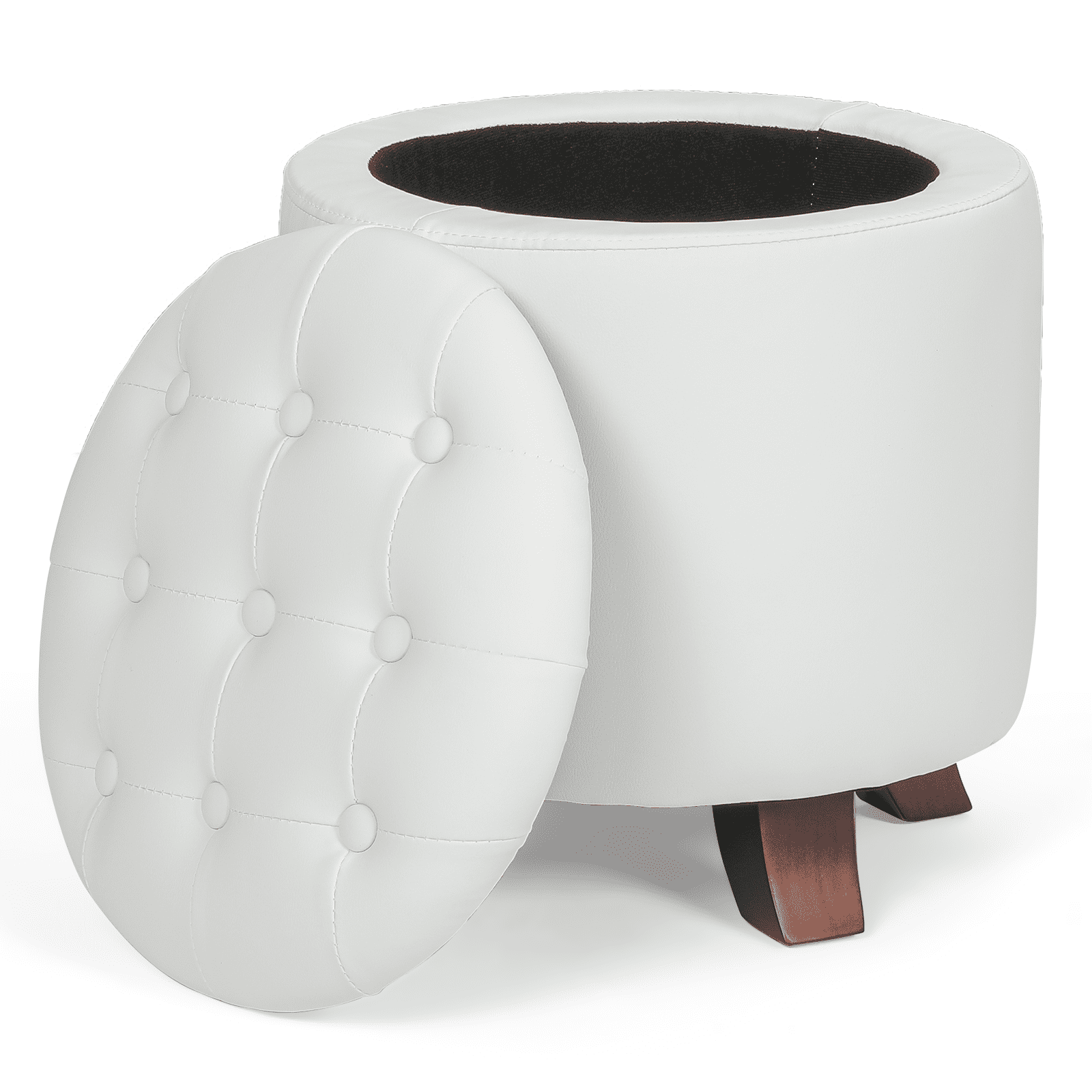 TYUIOP 17 Inch Small Ottoman with Storage, Round PU Leather Storage ...