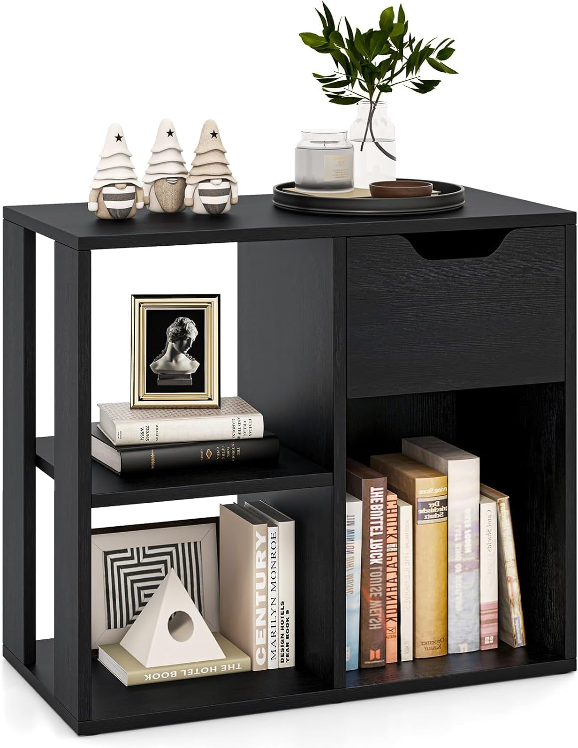 TYUIOP 3 Cube Bookcase with Drawer, 2 Tier Bookshelf for Small Space ...