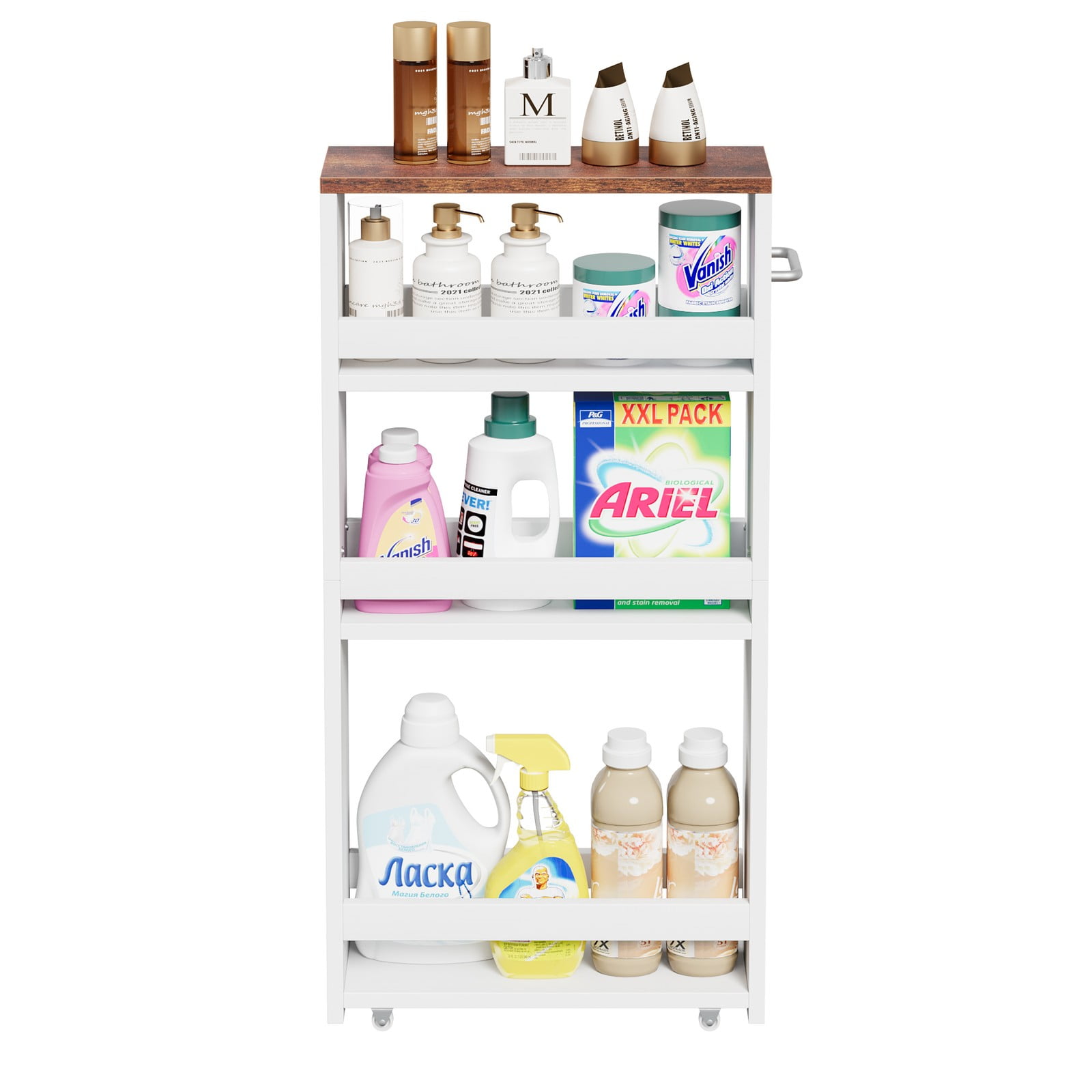 TYUIOP 4-Tier White Slim Rolling Storage Cart, Slide-Out Utility ...