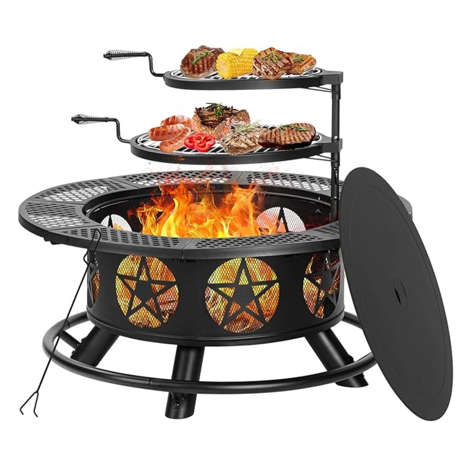 TYUIOP 42 Inch Fire Pit with 2 Grills, Extra Large Wood Burning Fire ...