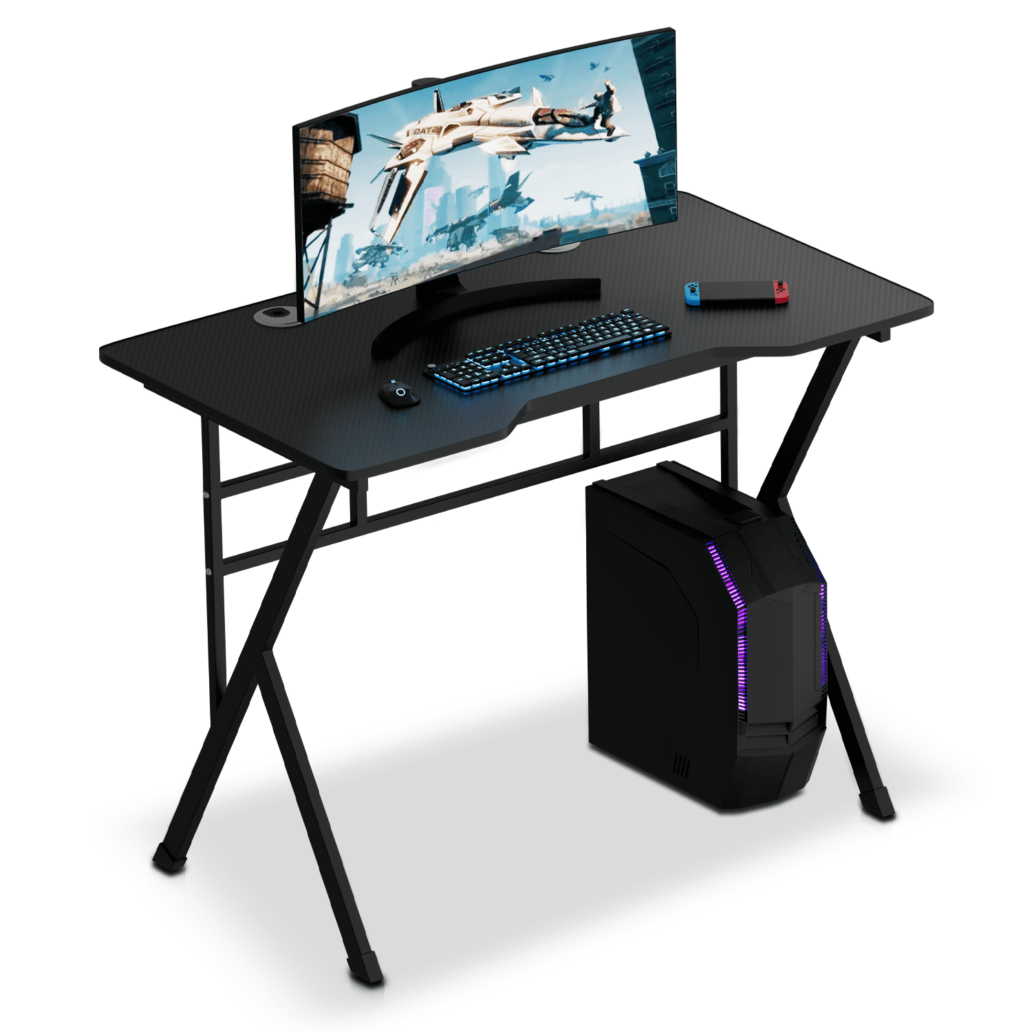 TYUIOP Gaming Desk with Carbon Fiber Laminated Surface, Sturdy X-Shape ...
