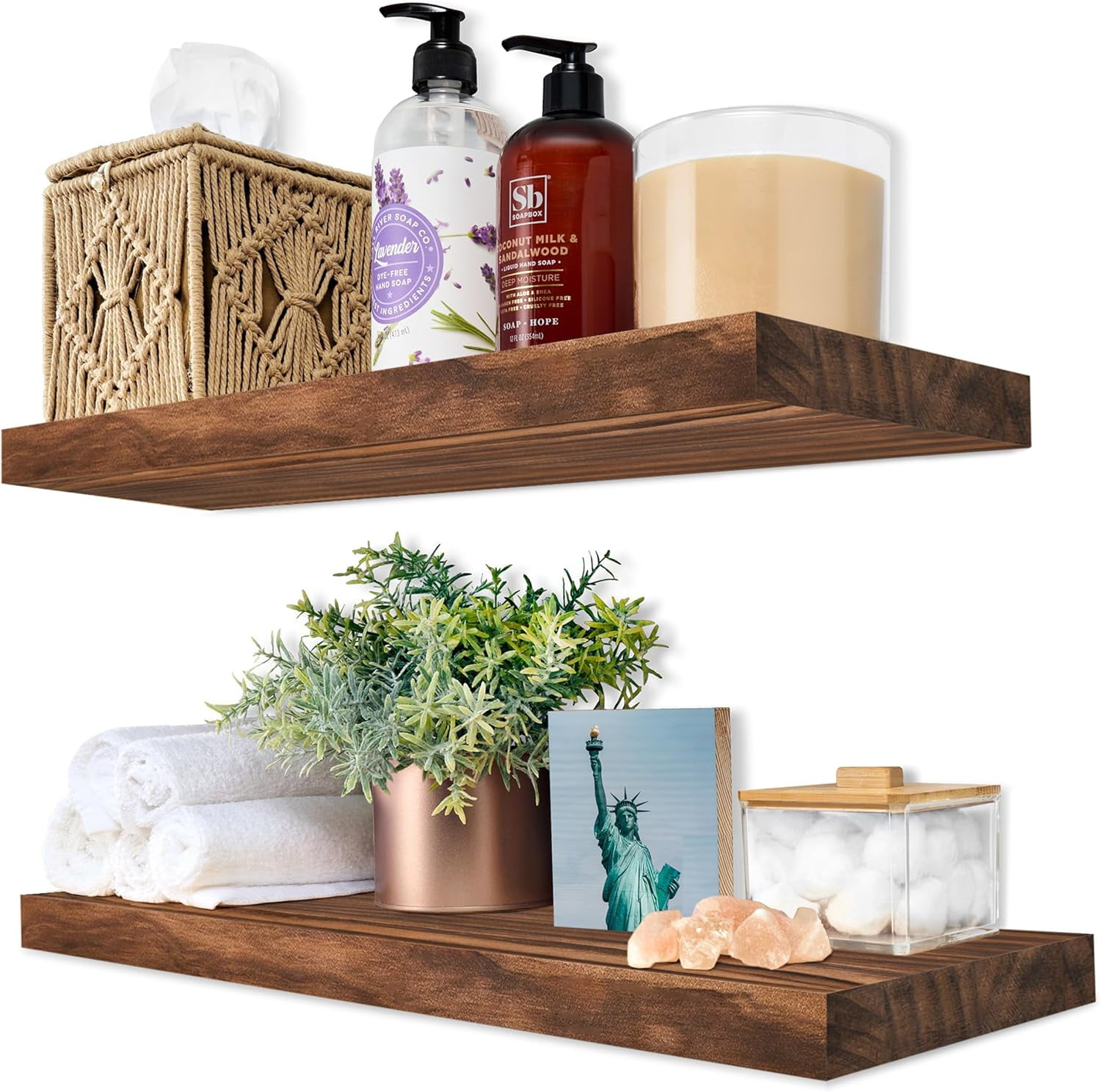 TYUIOP Wood Floating Shelves for Wall - 16” Solid Wood Wall Shelves for ...