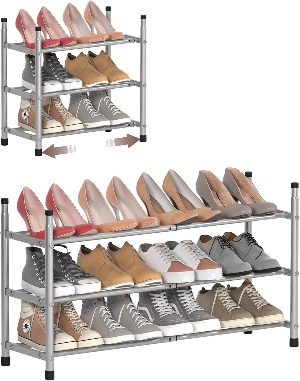 TZAMLI 3-Tier Shoe Rack for Closet, Expandable and Stackable Shoe ...