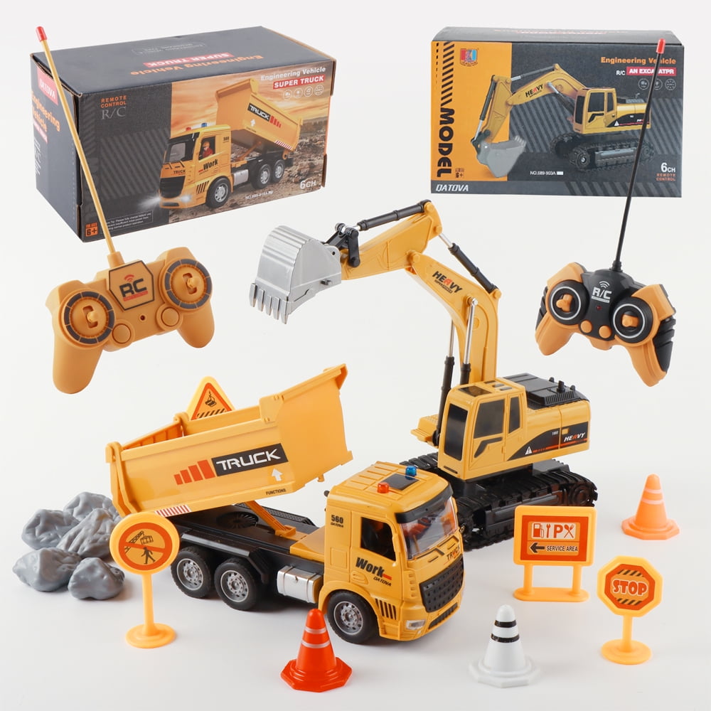 TZDZRC 2 in 1 Remote Control Engineering Car for Kids, 1:20 RC Excavator with Lights & Sound ...
