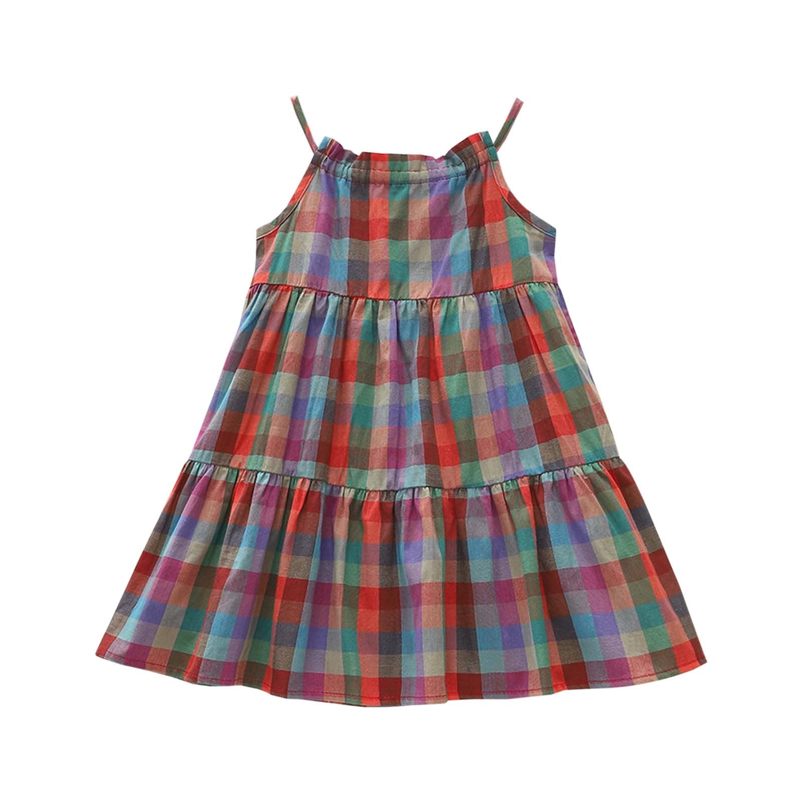 TZEWGL Little Girls Summer Beach Dress Colorful Plaid With Spaghetti ...