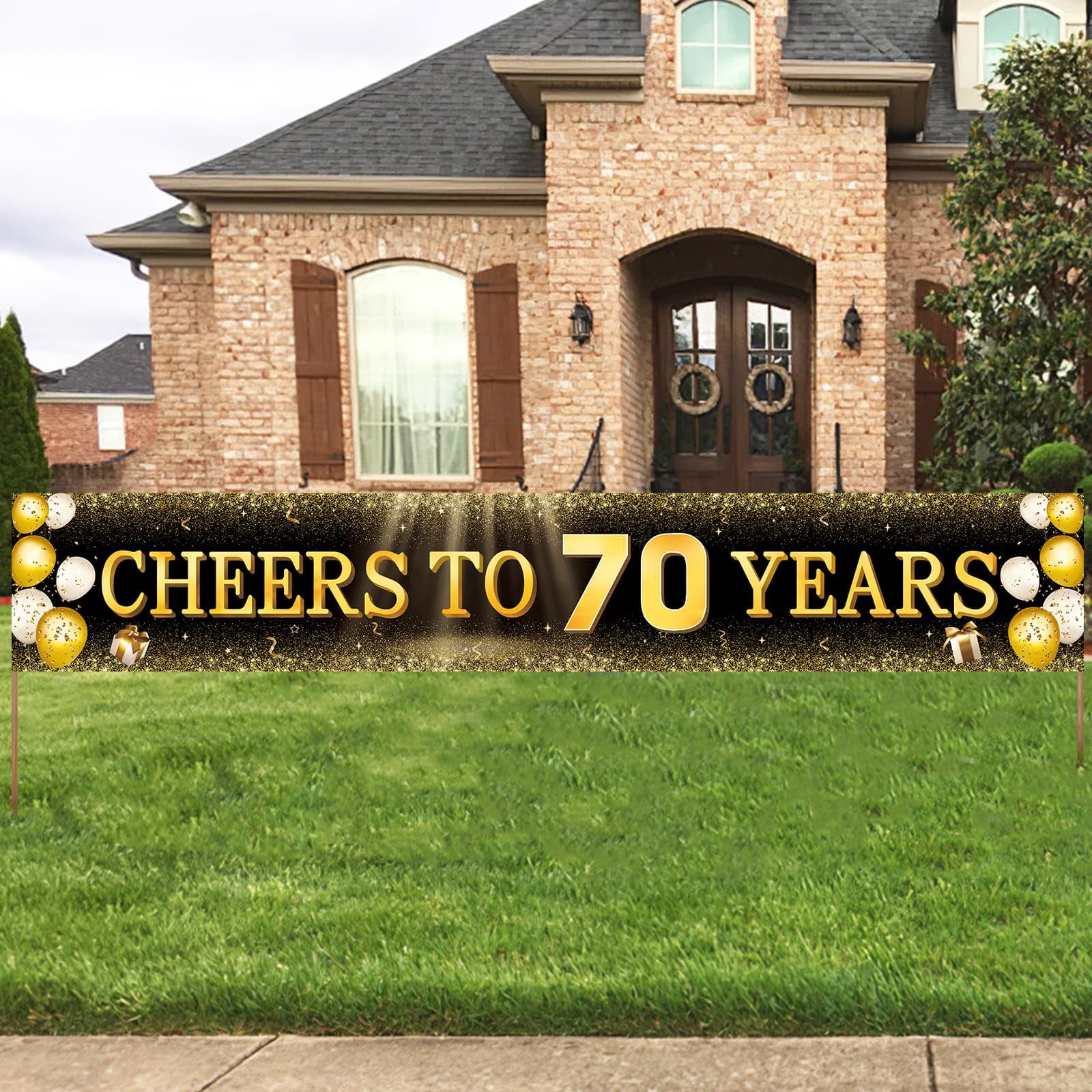 TZSS Black & Gold 70th Birthday Banner KMC2Decorations - Extra Large ...